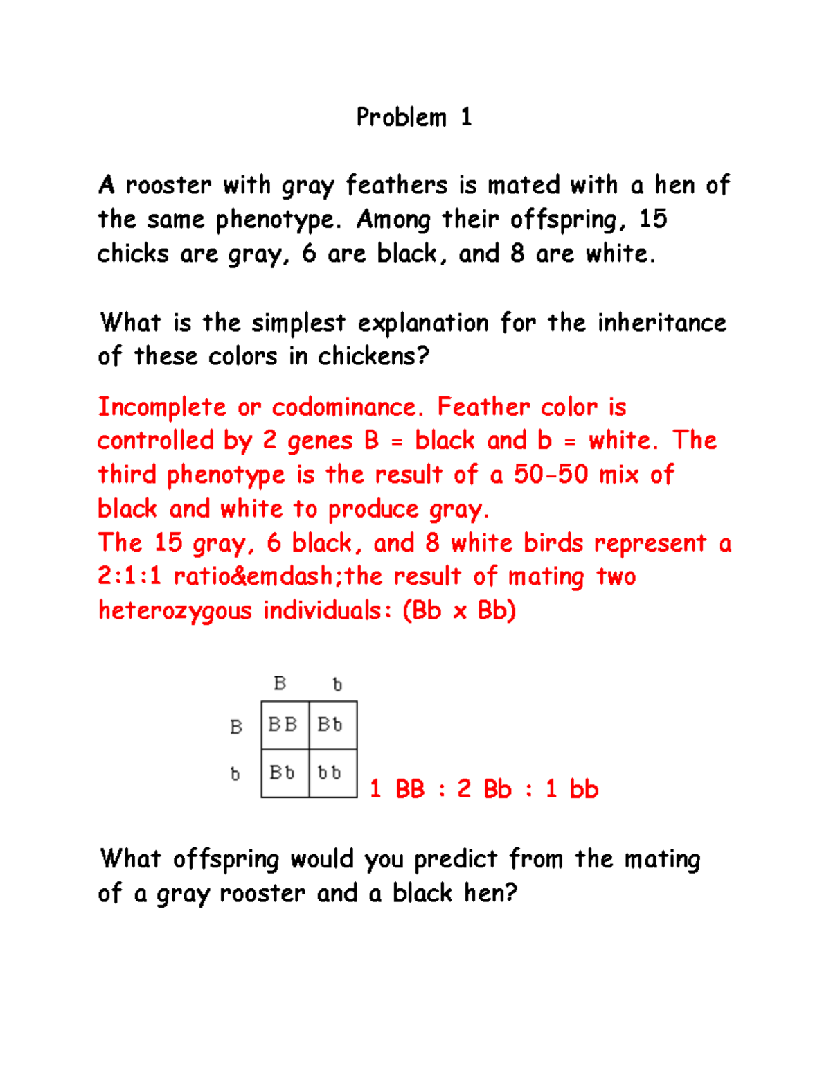 Genetic problems set 1a solutions - Problem 1 A rooster with gray ...