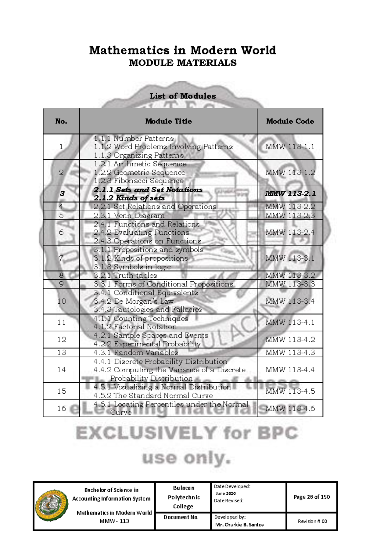3 Bsais Mmw 113 2 1 Module Lecture Notes Bachelor Of Science In