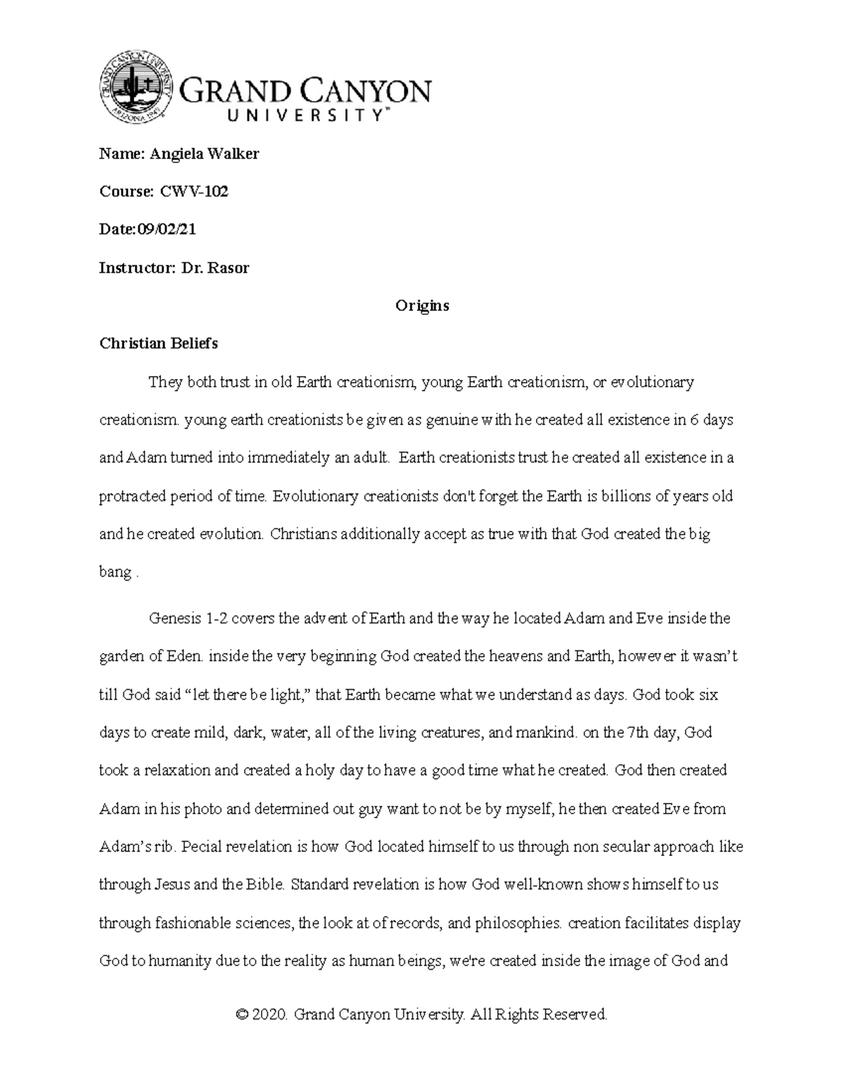 CWV-101 orgin - Course work on the origins after completing the origin ...