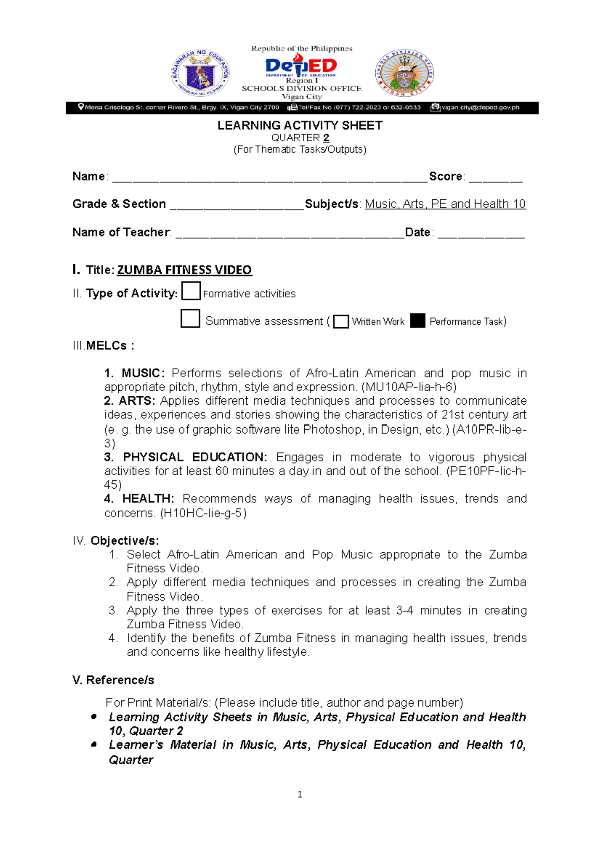 Mapeh 10-Q2-LAS Thematic-Output - LEARNING ACTIVITY SHEET QUARTER 2 ...