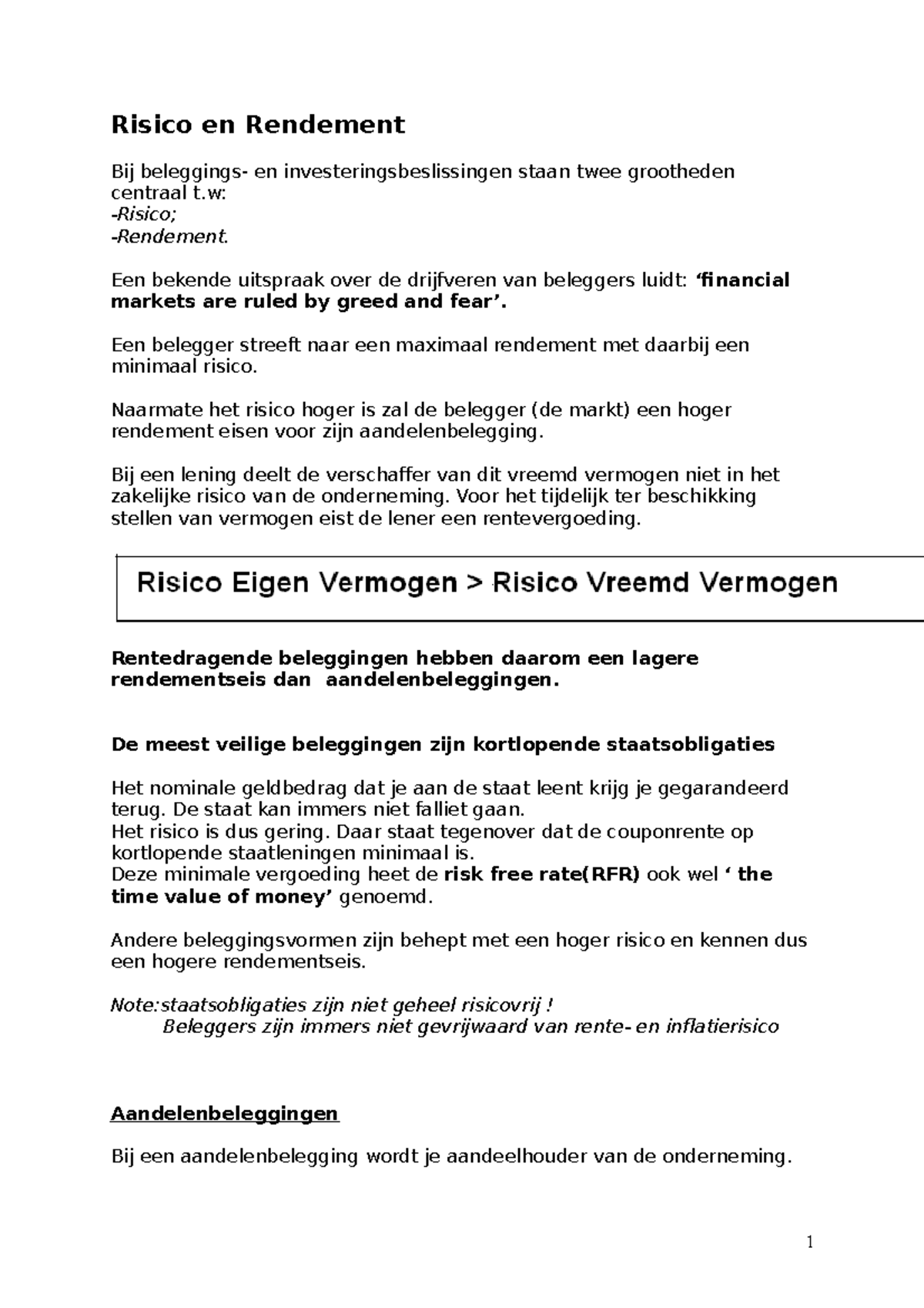 Bac 2 rendement en risico def - Risico en Rendement Bij en ...