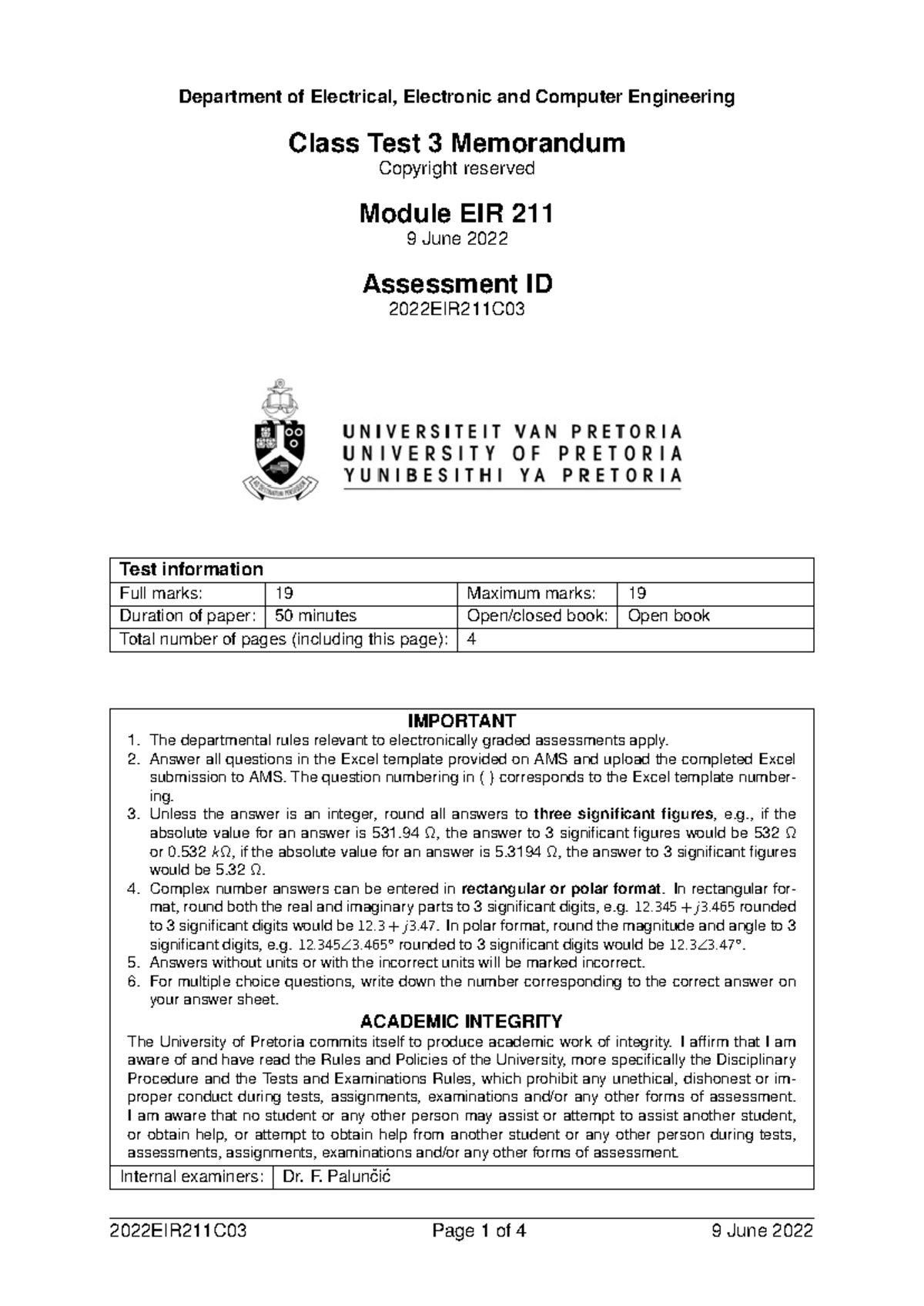 Class Test 3 2022 - Department of Electrical, Electronic and Computer ...