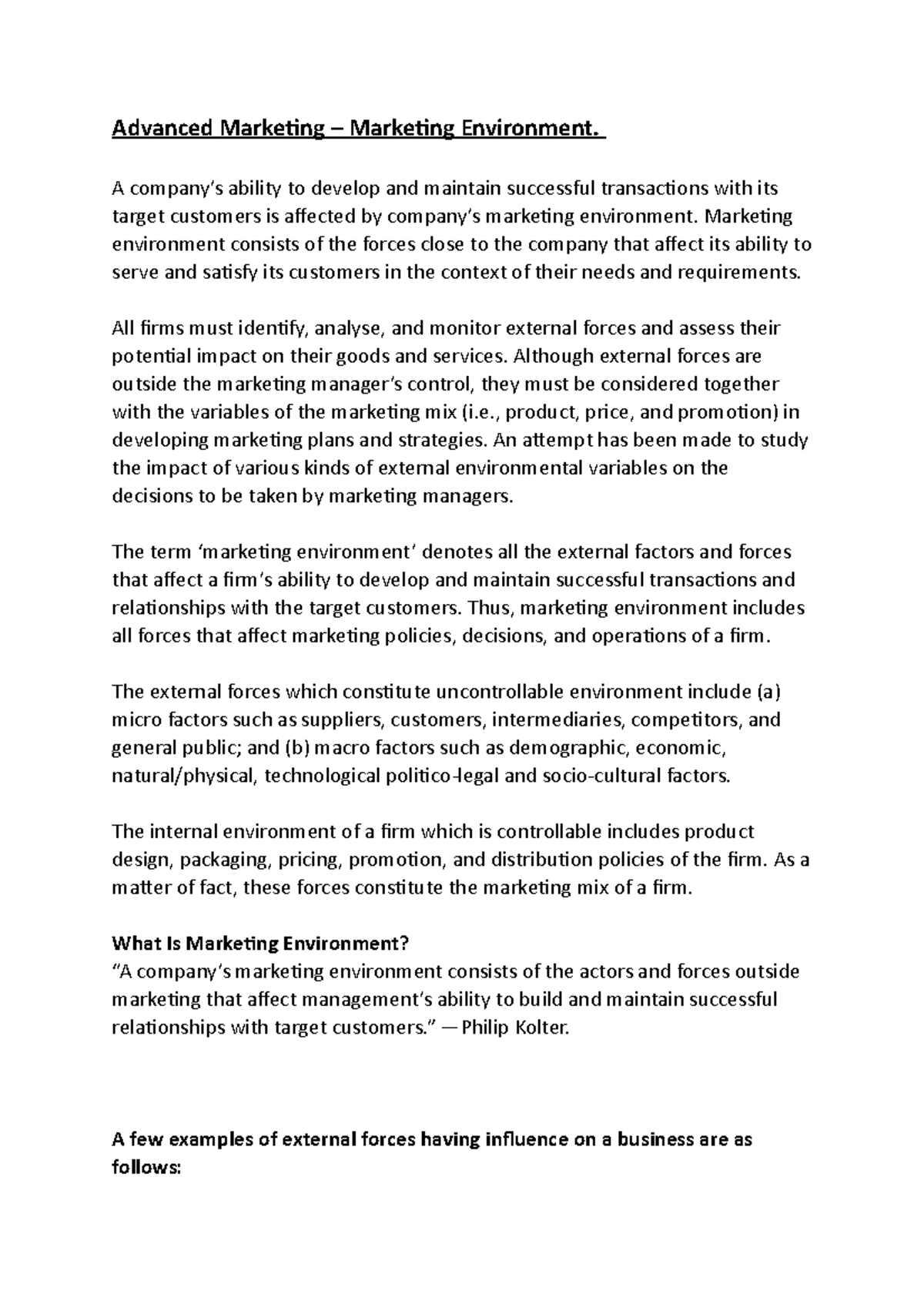 Marketing Environment L8 - A company’s ability to develop and maintain ...