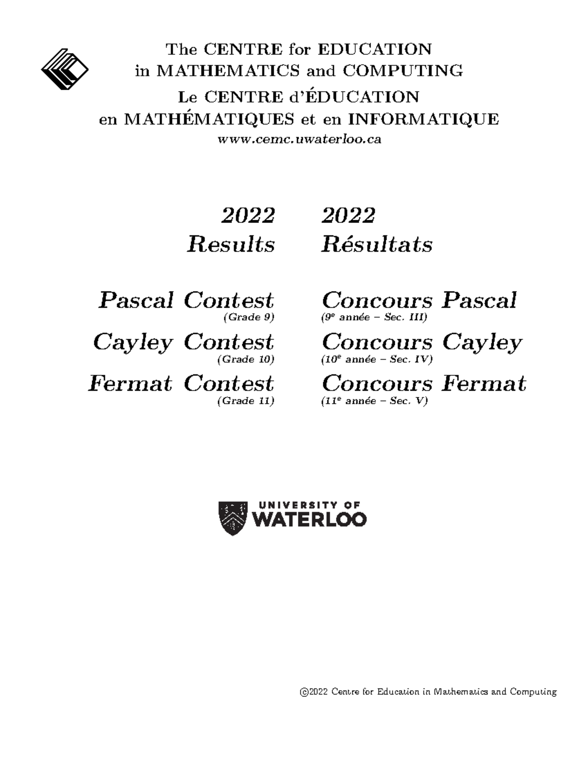Pascal Results - The CENTRE for EDUCATION in MATHEMATICS and COMPUTING ...