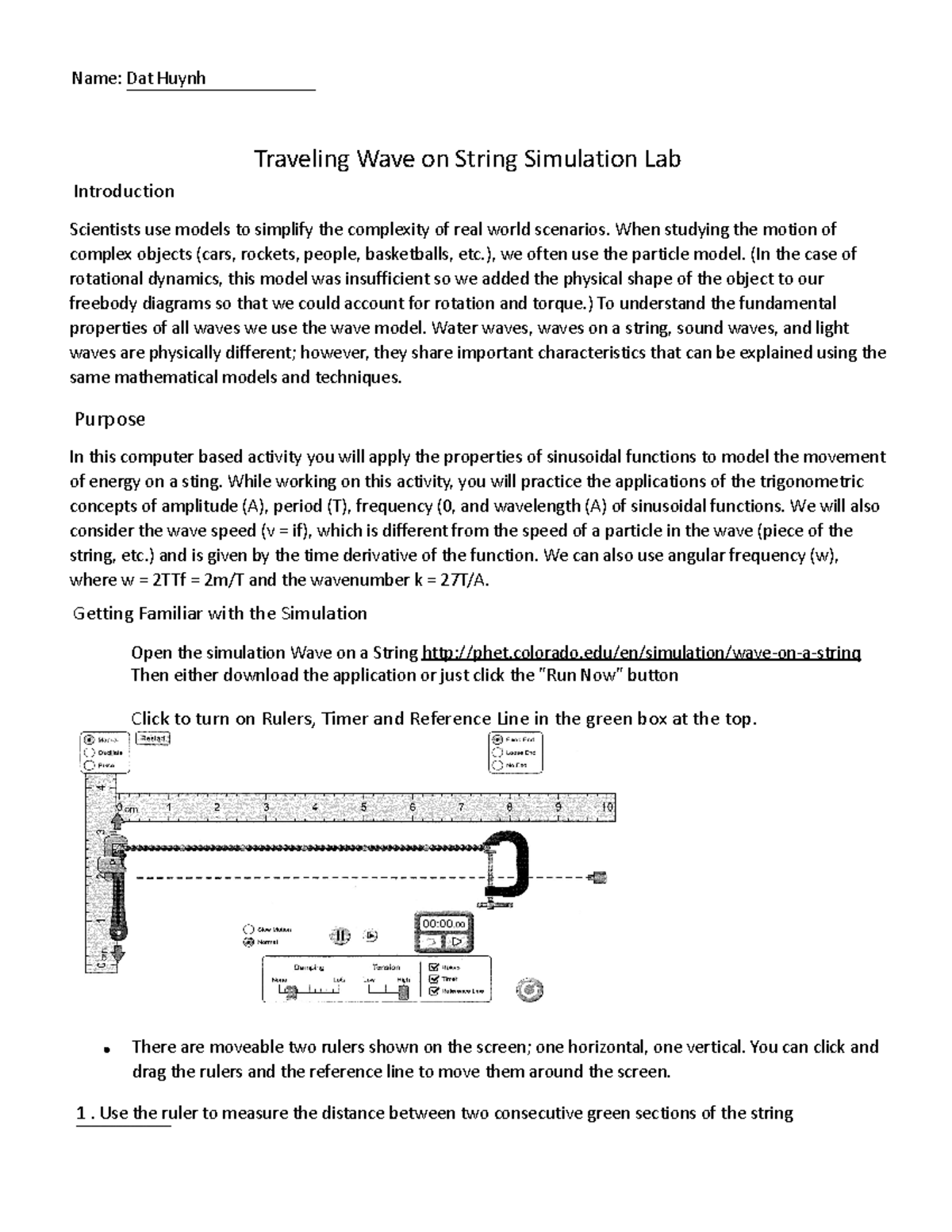Lab#6 Waves Worksheet-finished - Name: Dat Huynh Traveling Wave on ...
