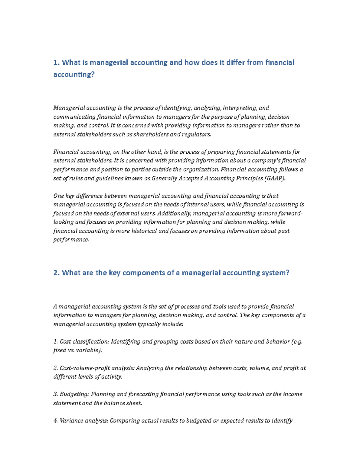 Managerial accounting 1 - 1. What is managerial accounting and how does ...