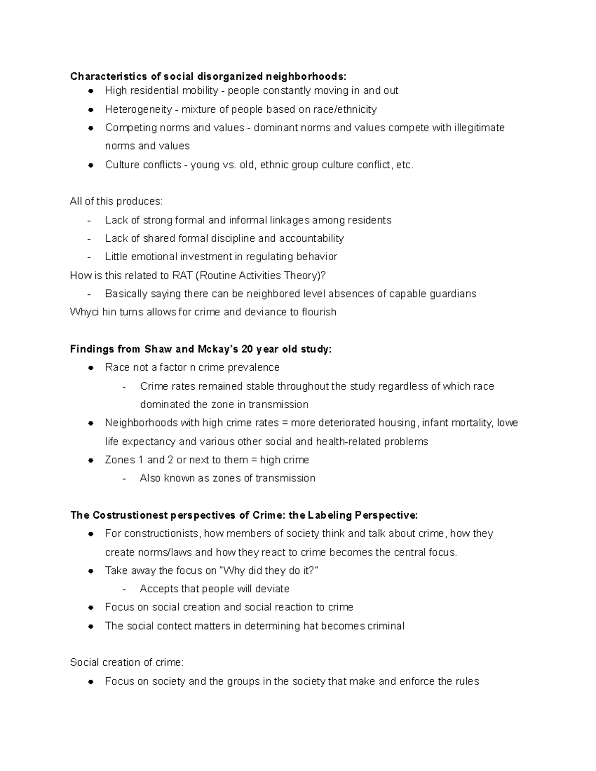 JUST 2890 Lecture 7 Notes - Characteristics of social disorganized ...