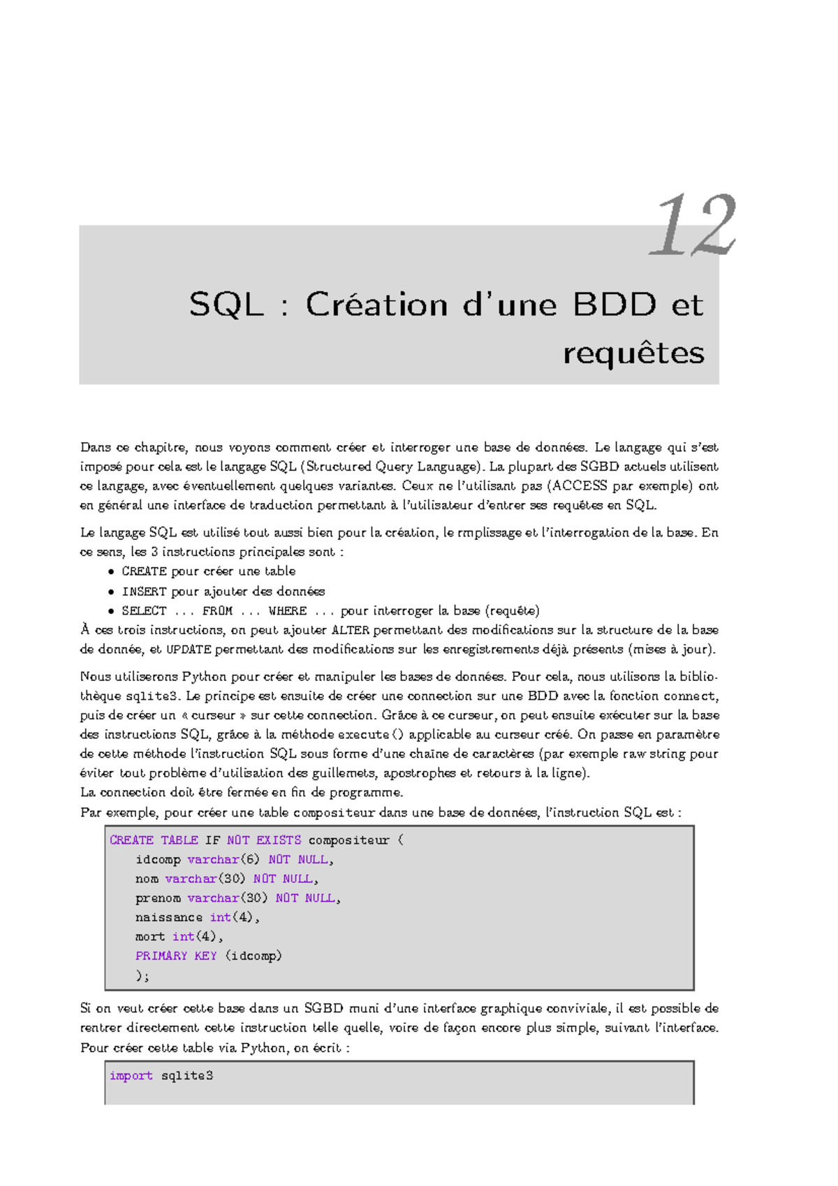 Sql creation d une bdd et requetes - 12 SQL : Création d’une BDD et ...