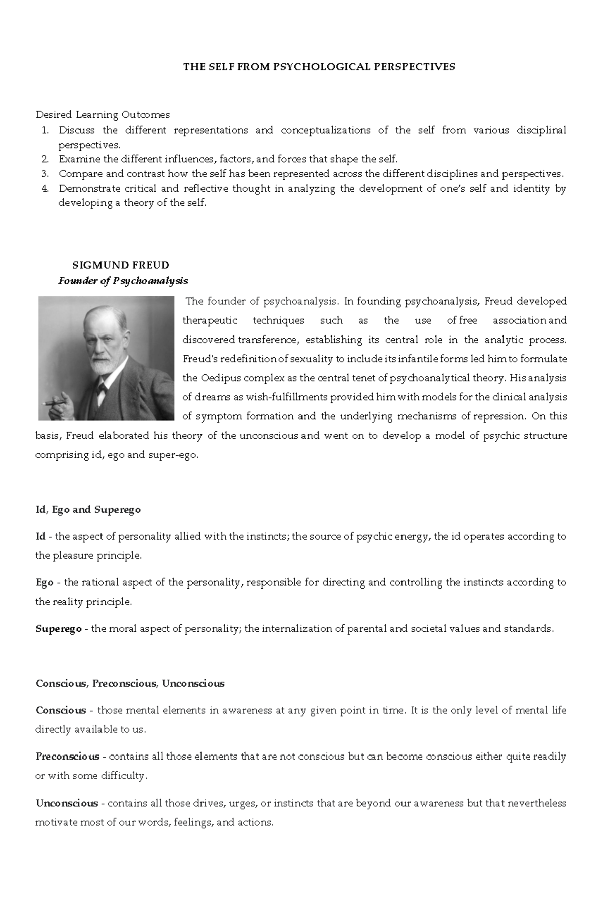UTS Psychological Perspectives - THE SELF FROM PSYCHOLOGICAL ...
