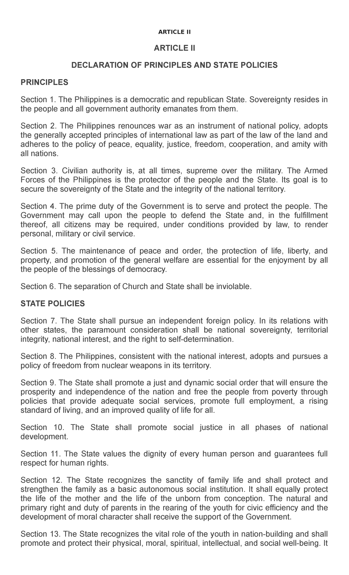 Article II - ARTICLE II ARTICLE II DECLARATION OF PRINCIPLES AND STATE ...