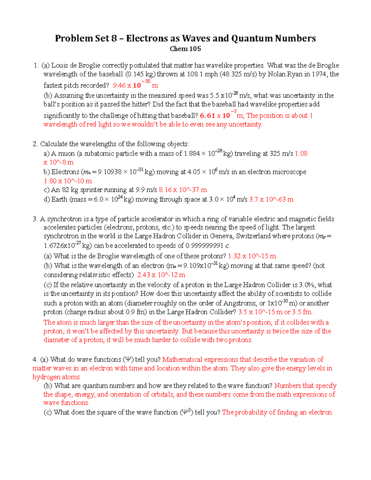 PS 8 - Electrons as Waves Complete - Problem Set 8 – Electrons as Waves ...