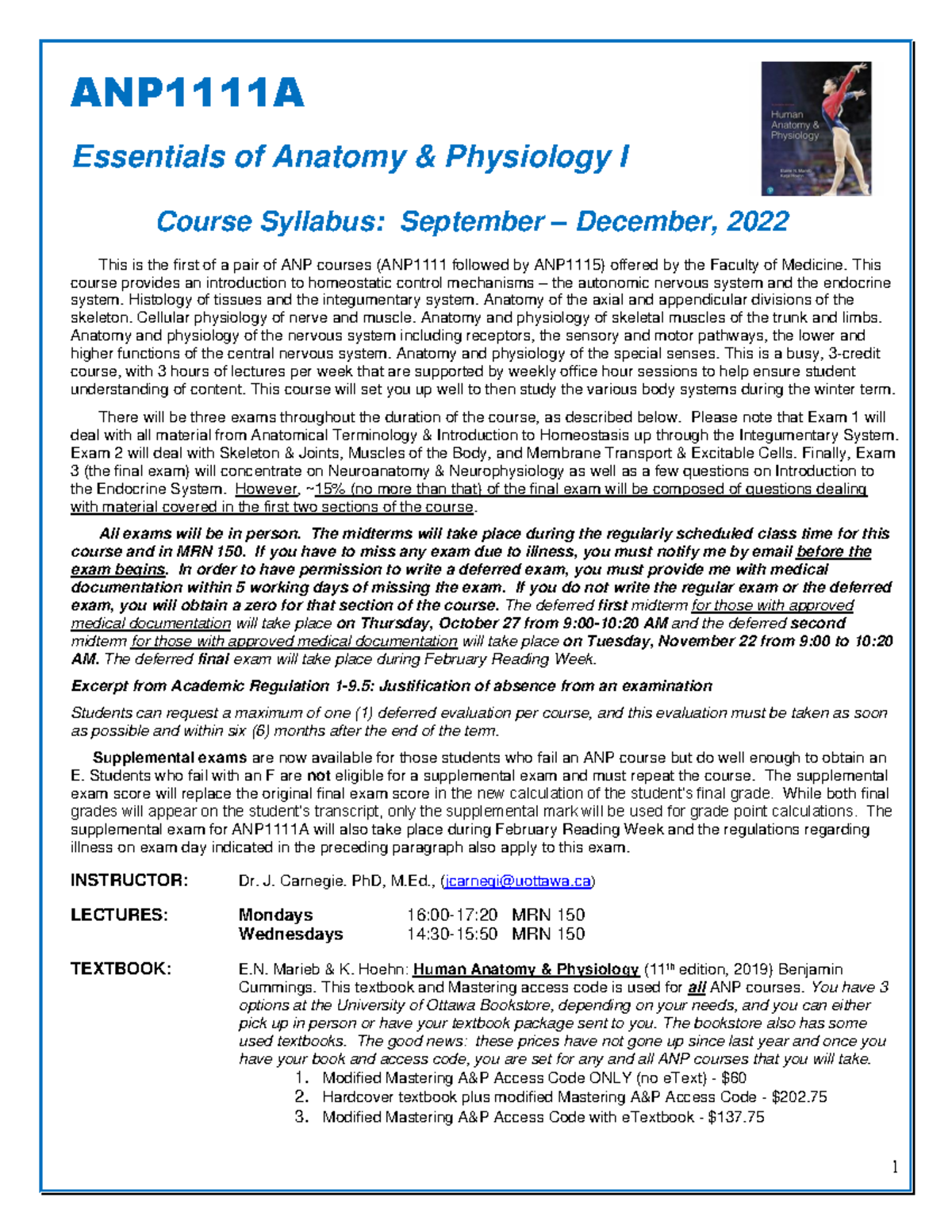ANP1111A Syllabus 2022 - ANP1111A Essentials of Anatomy & Physiology I ...