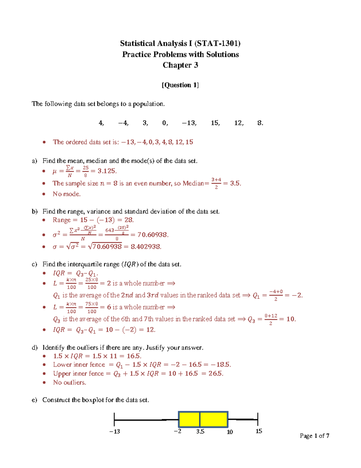 Chapter 3-STAT-1301-Practice Problems with Solutions - Statistical ...