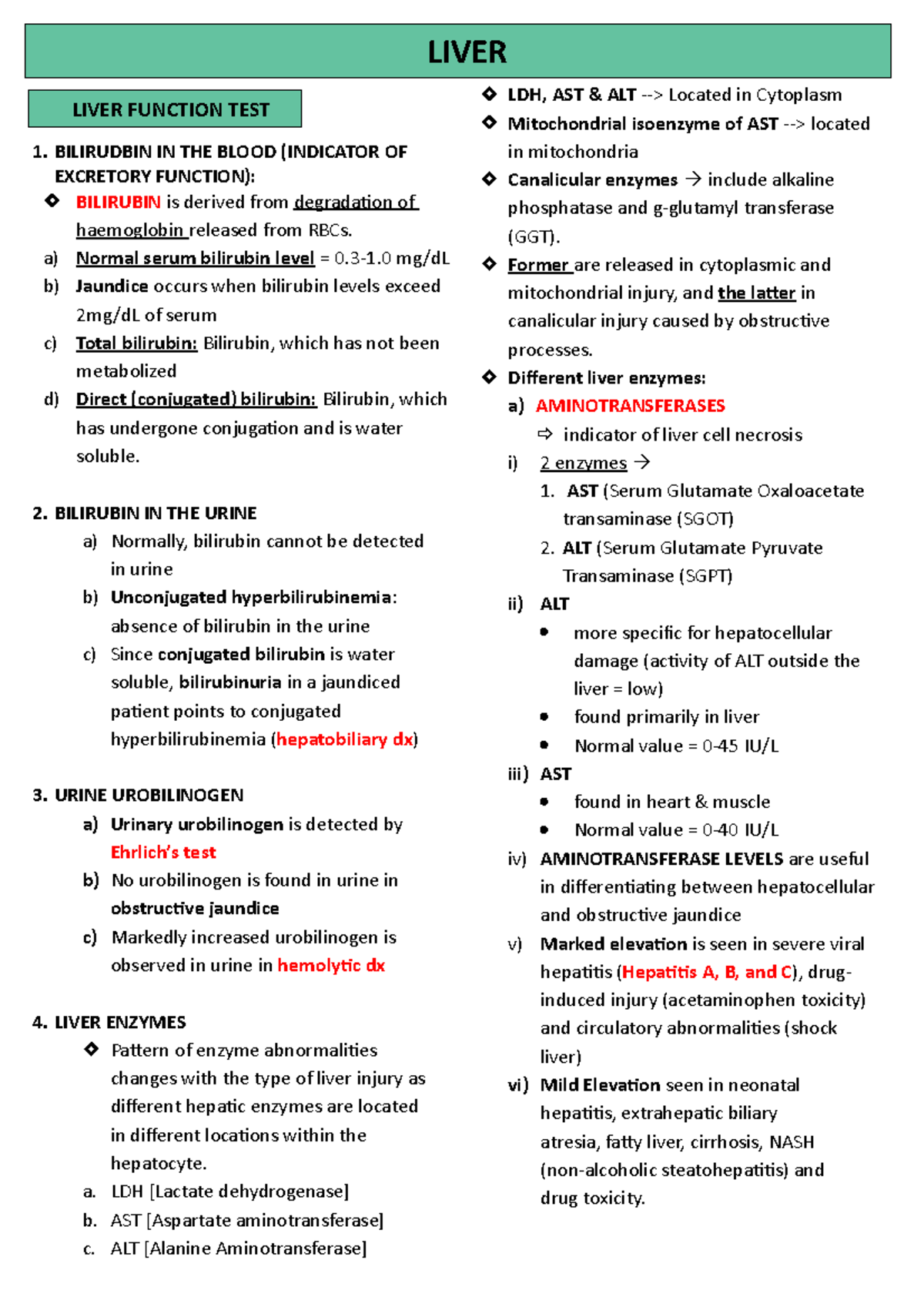 Liver - revision c - BILIRUDBIN IN THE BLOOD (INDICATOR OF EXCRETORY ...