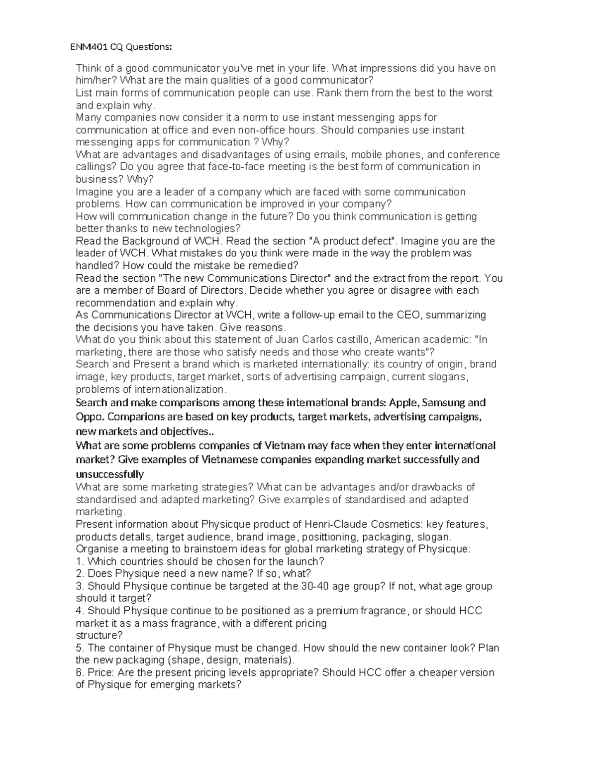 ENM401 CQ Questions. speaking - ENM401 CQ Questions: Think of a good ...