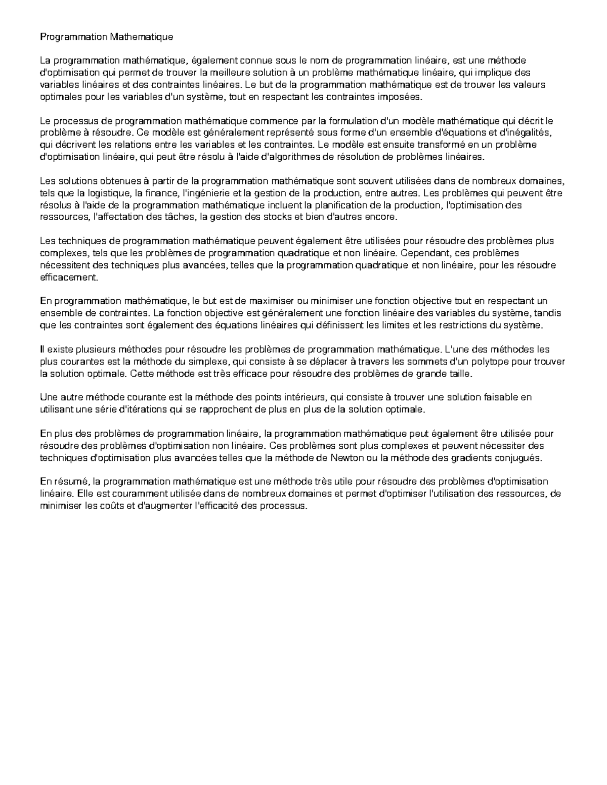 Programmation Mathematique - Le but de la programmation mathématique ...