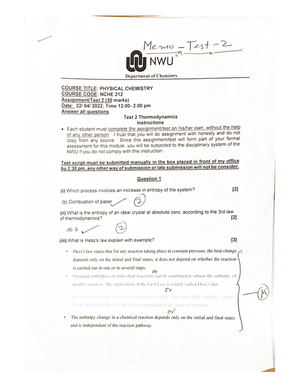Past question paper for physical chemistry.Class test number one NCHE ...