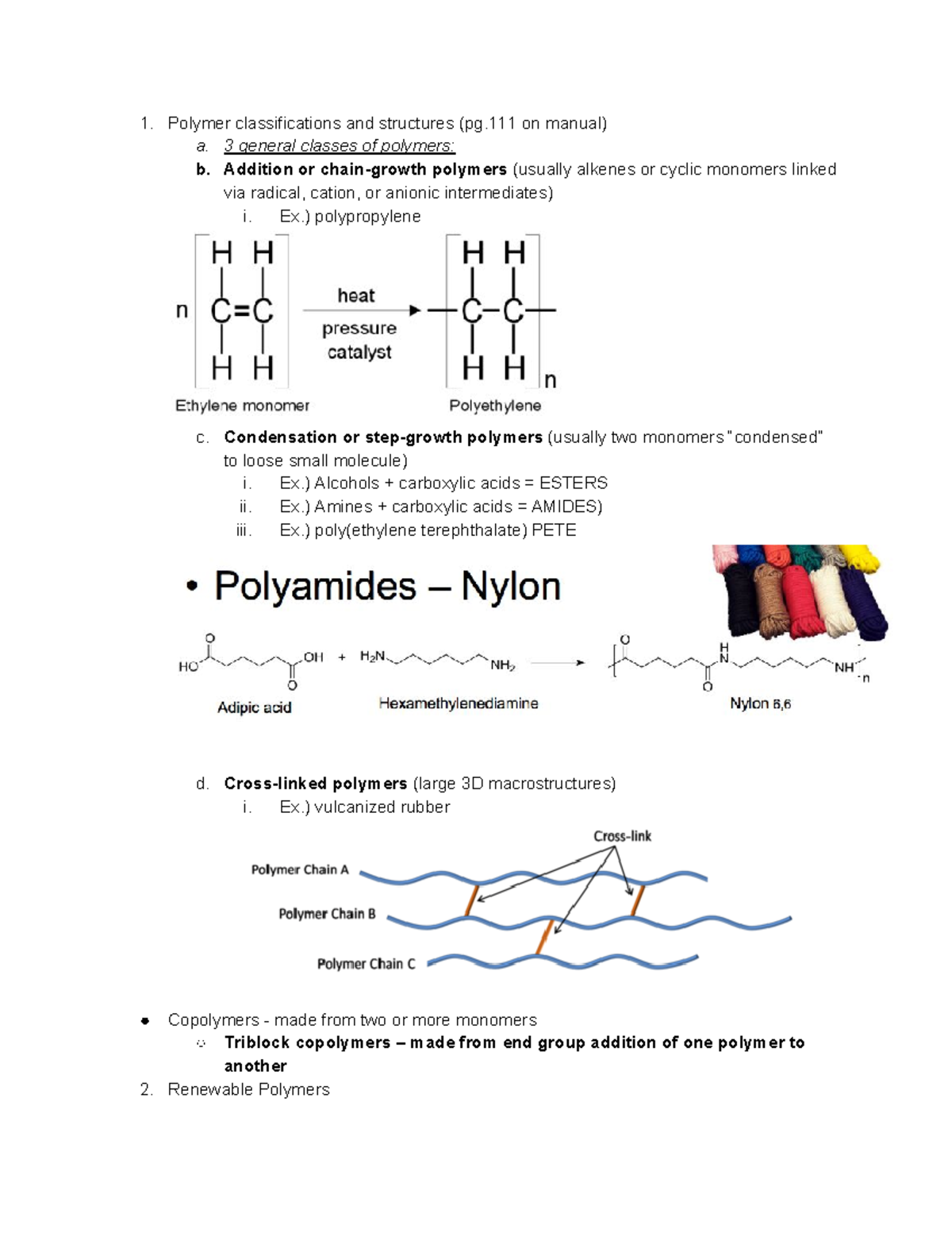 Quiz 3 Study Guide - Summary Organic Lab - Polymer classifications and ...