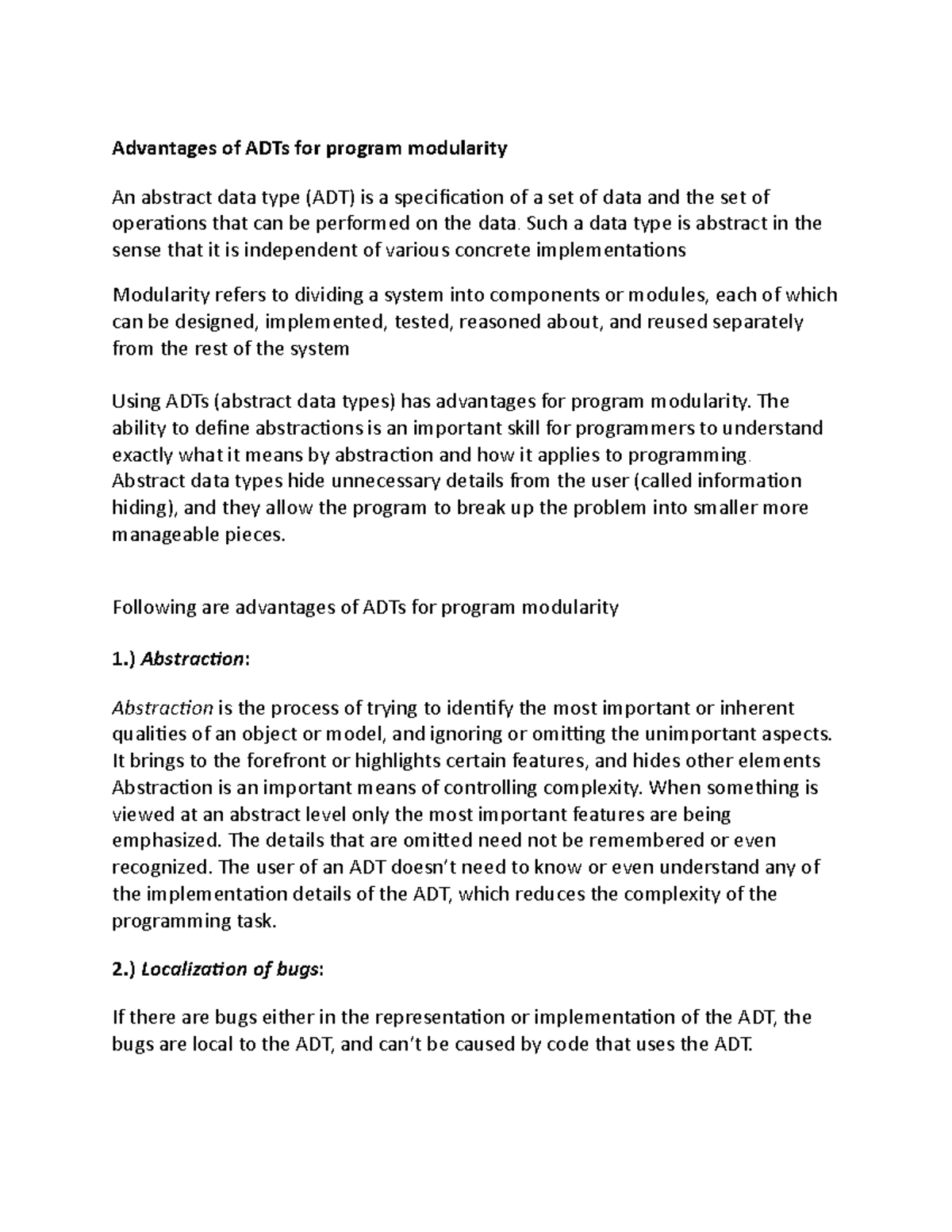 Advantages of ADTs for program modularity-DS unit 3 - Advantages of ADTs for program modularity ...