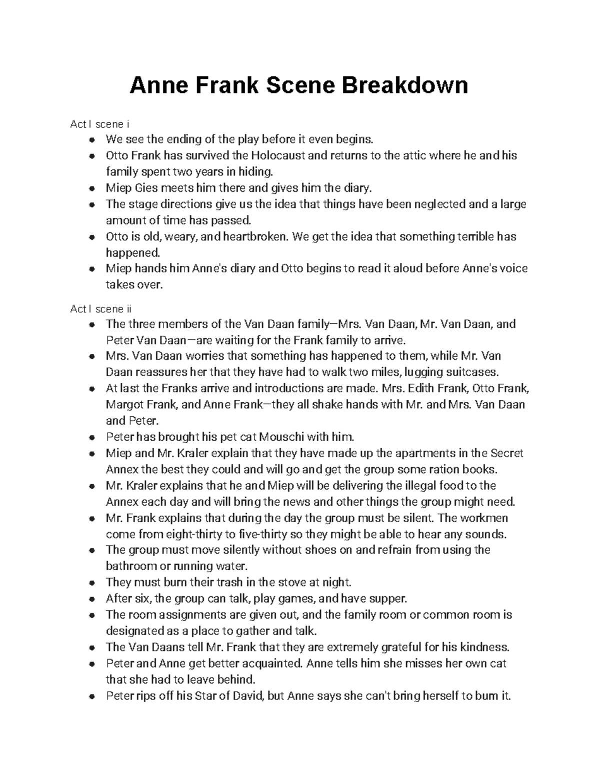 Anne frank scene breakdown - Anne Frank Scene Breakdown Act I scene i ...