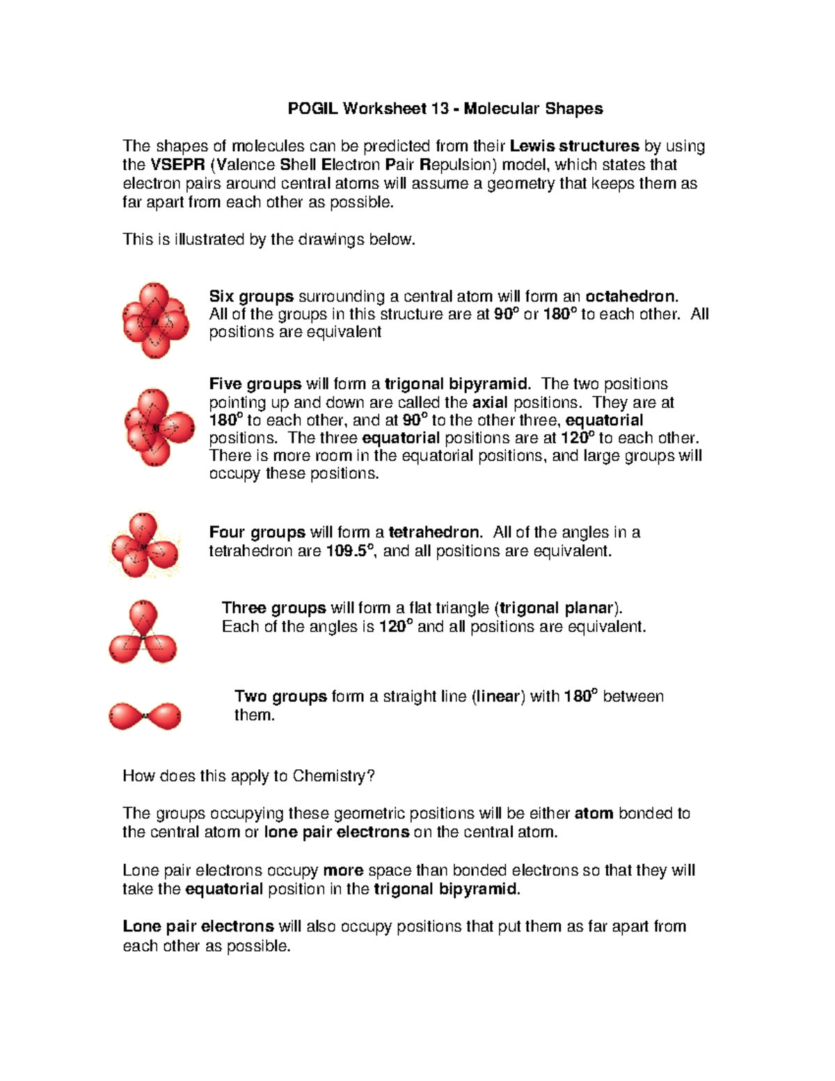Pogil Worksheet 13 Vsepr Key - POGIL Worksheet 13 - Molecular Shapes ...