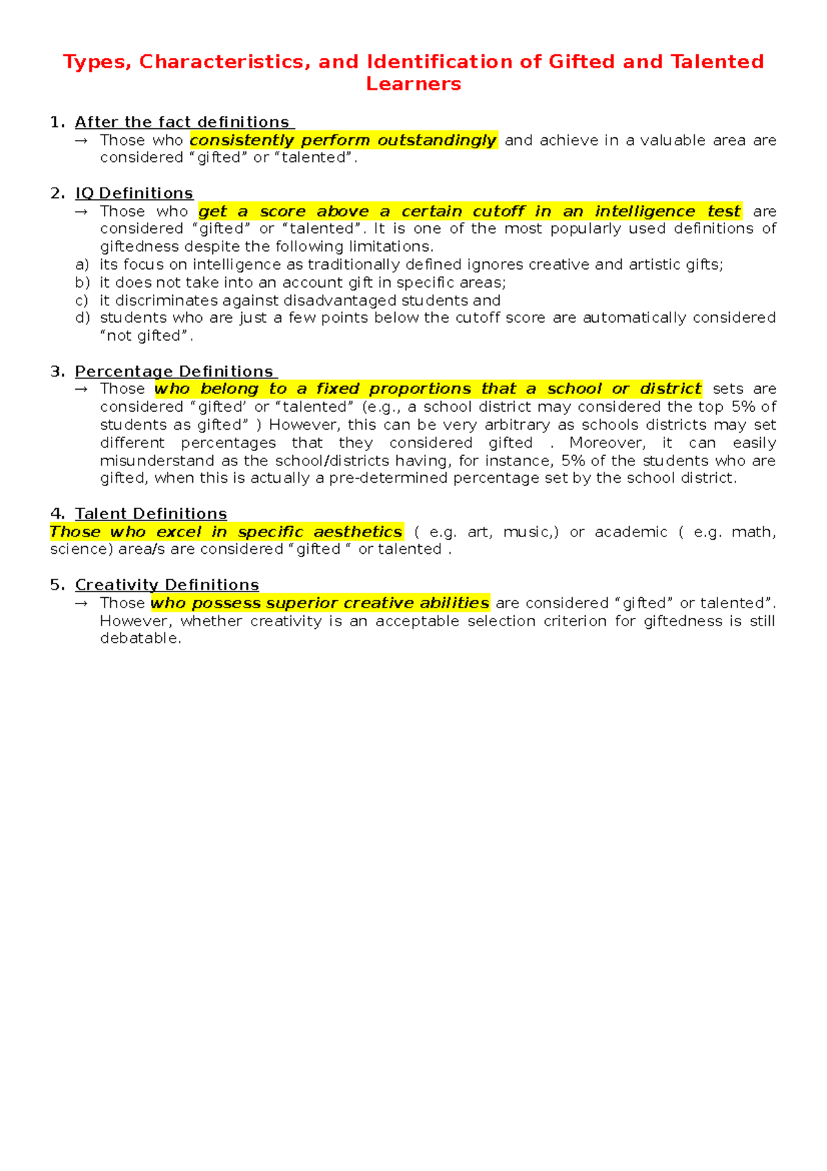 Midterm handouts - Types, Characteristics, and Identification of Gifted ...