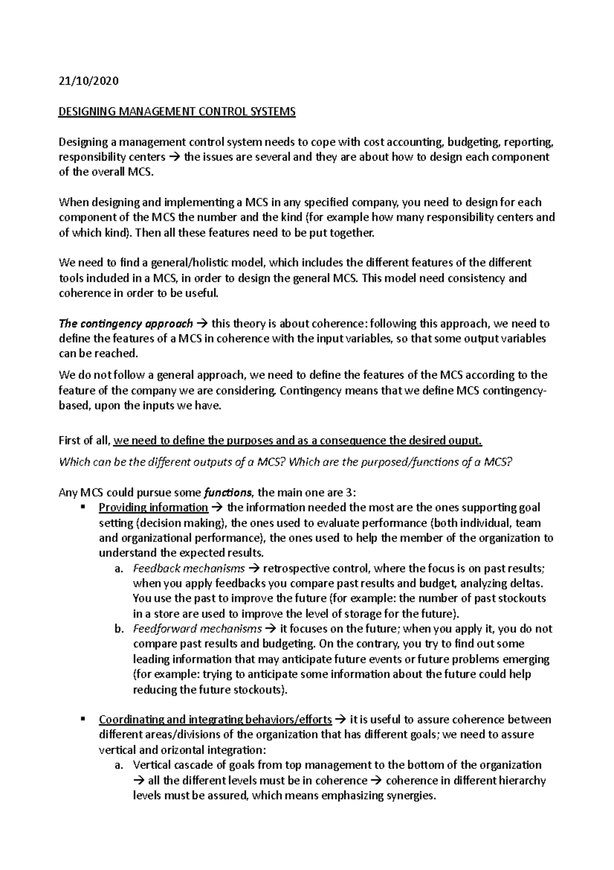 Teoria 2° modulo MCS - 21/10/ DESIGNING MANAGEMENT CONTROL SYSTEMS ...