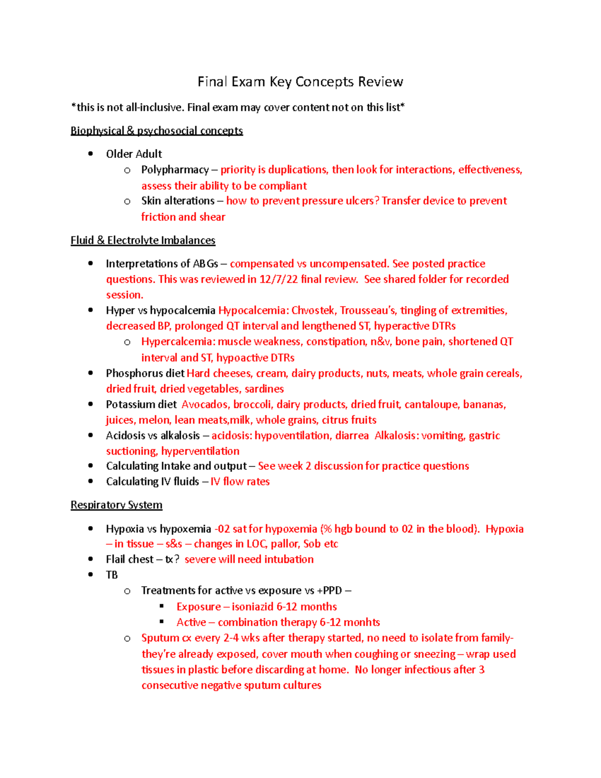 NUR 195 Completed key concepts review - Final Exam Key Concepts Review ...