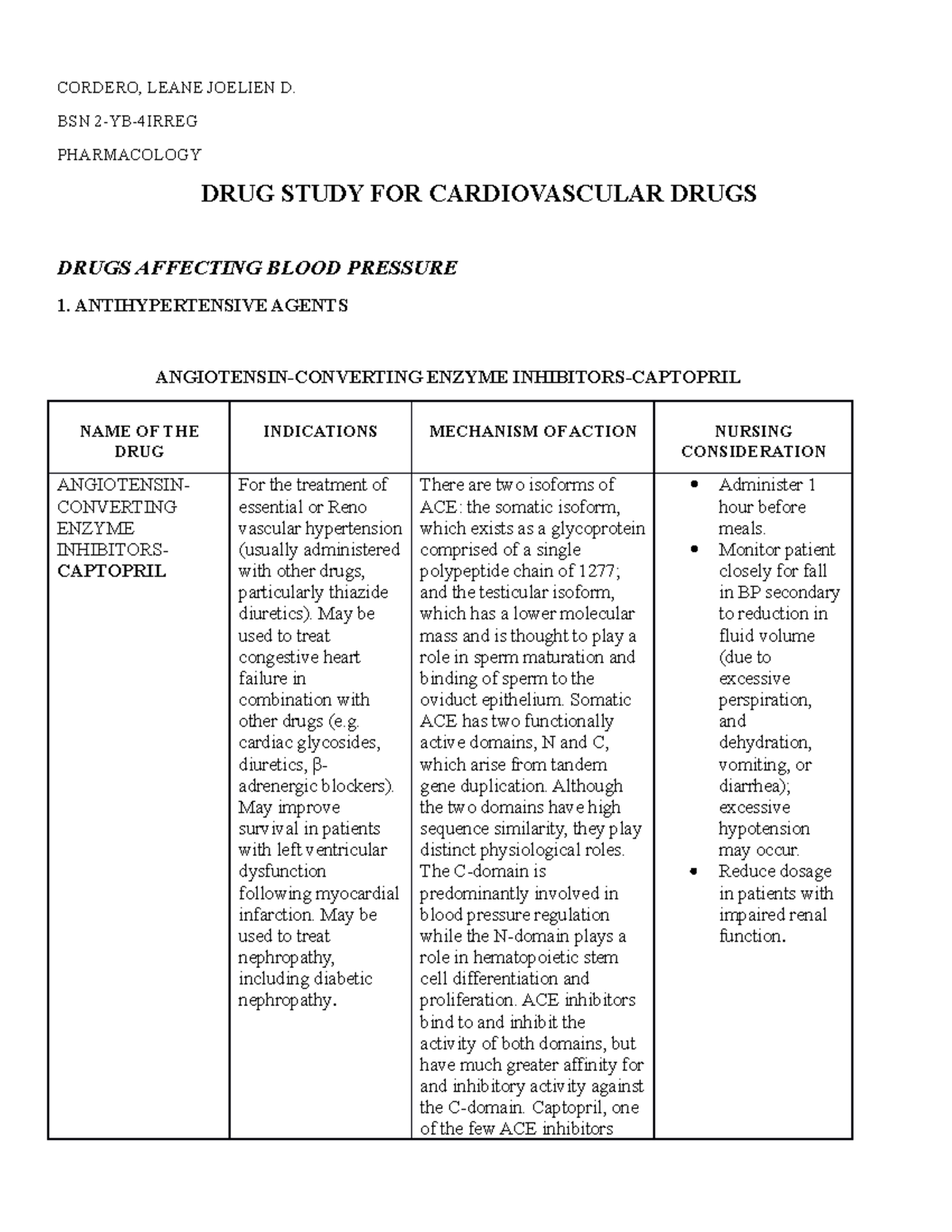 Cordero DRUG Study 7 - CORDERO, LEANE JOELIEN D. BSN 2-YB-4IRREG ...