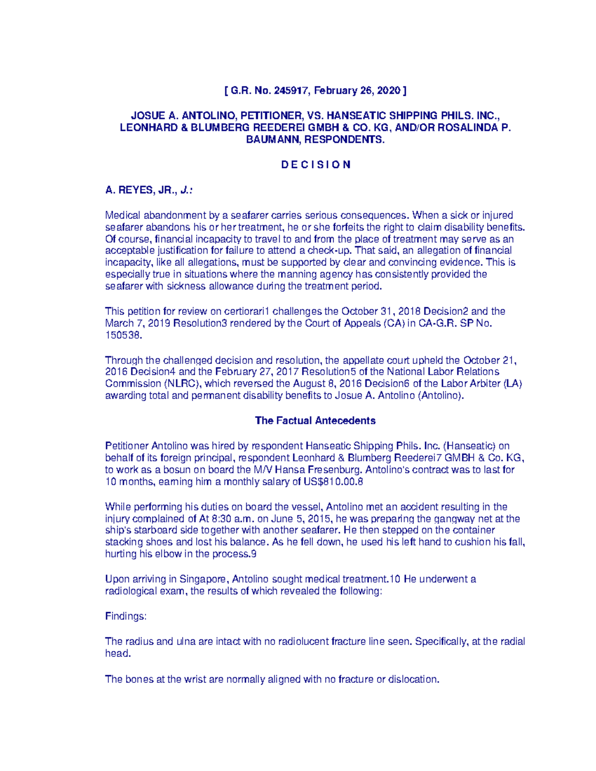 Gere vs. Anglo Eastern - jurisprudence - [ G. No. 245917, February 26 ...