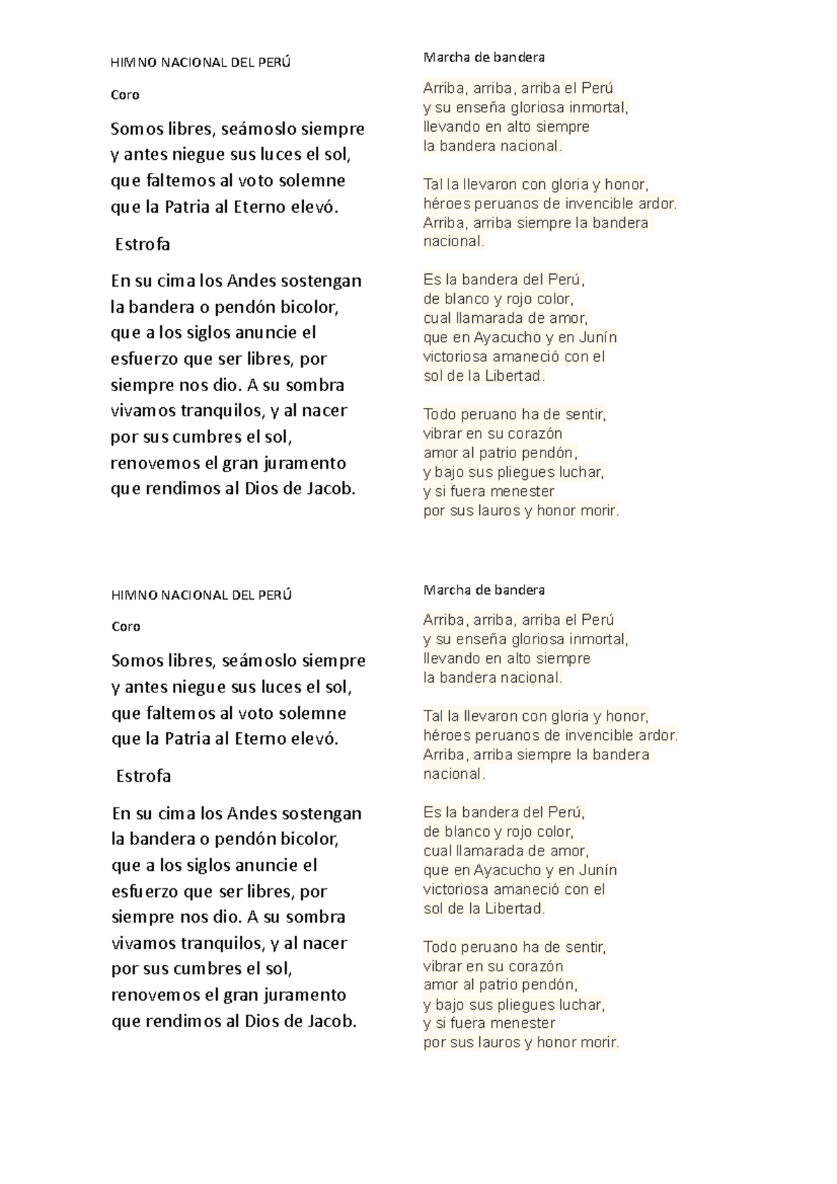 Himno - Marcha de bandera Arriba, arriba, arriba el Perú y su enseña ...