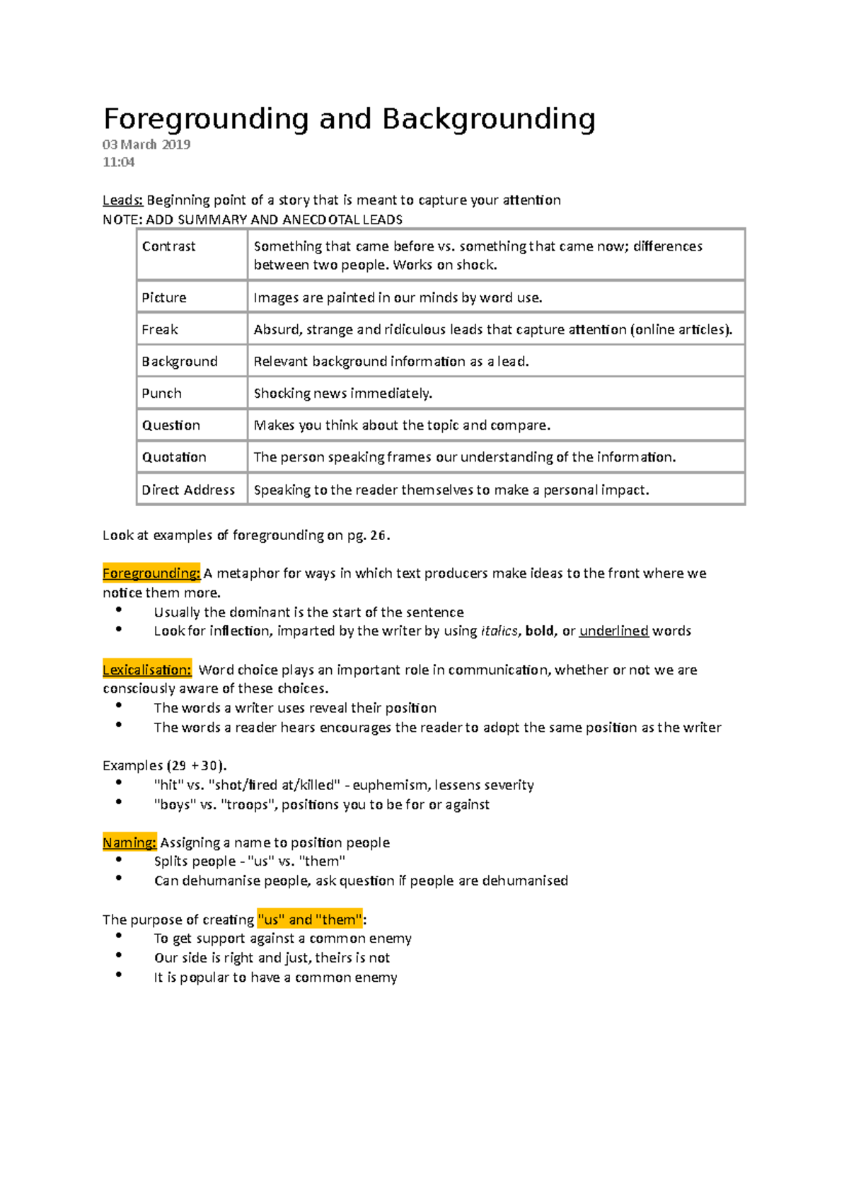 Foregrounding and Backgrounding - something that came now; differences ...