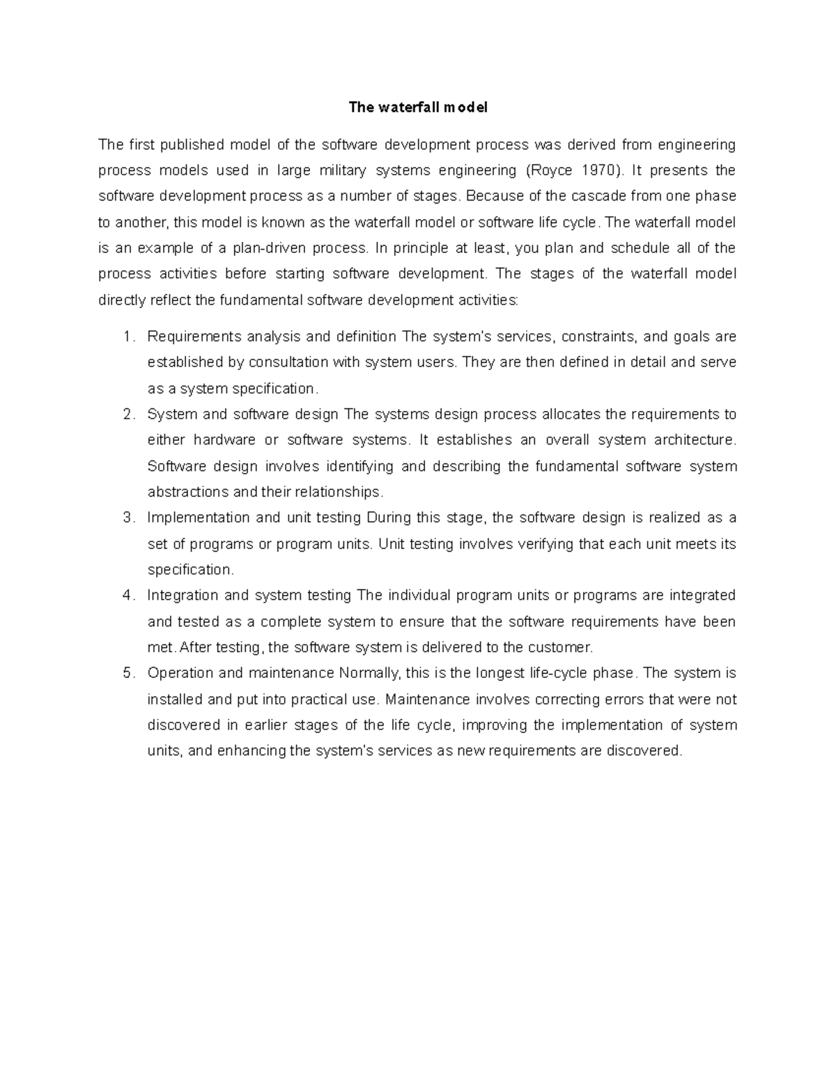 The waterfall model - It presents the software development process as a ...