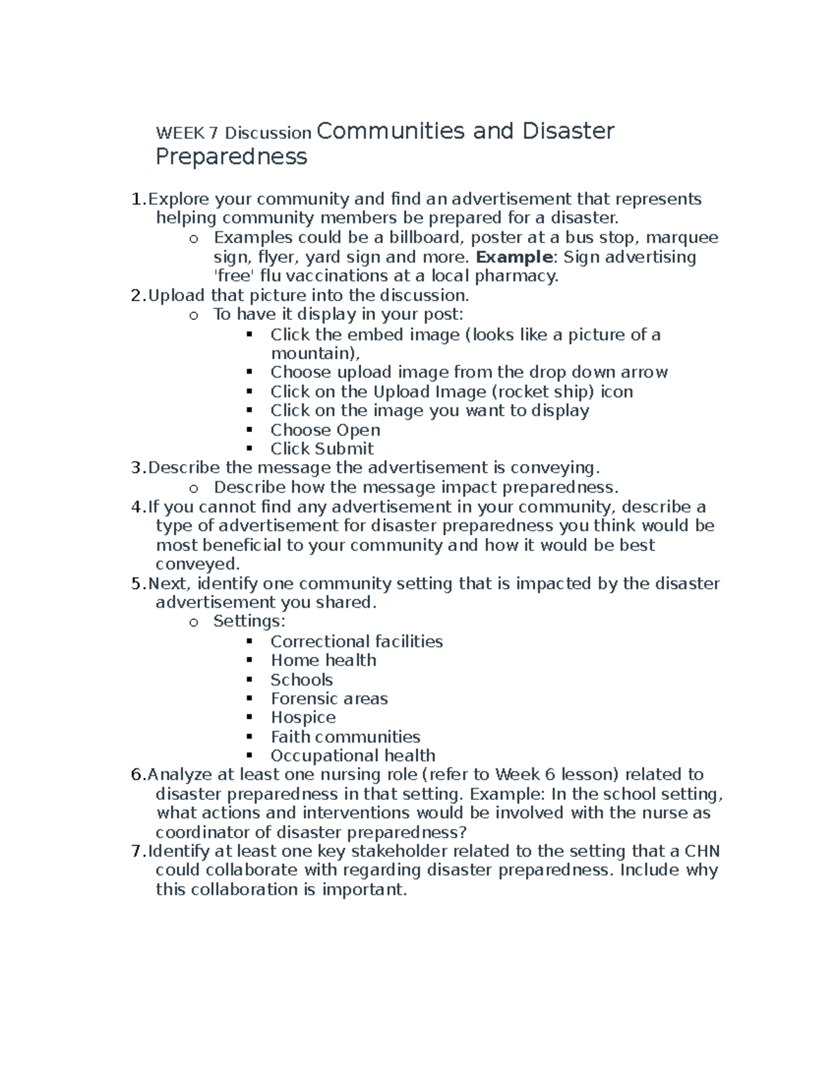 Week 7 Discussion Communities and Disaster Preparedness - o Examples ...