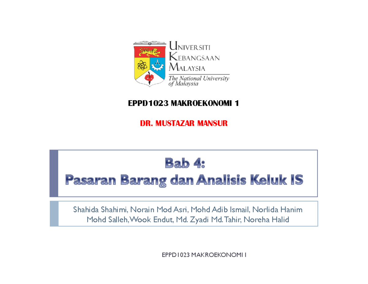 EPPD1023 BAB 4 Pasaran Barang dan Analisis Keluk IS PDF - EPPD1023 MAKROEKONOMI I Shahida ...