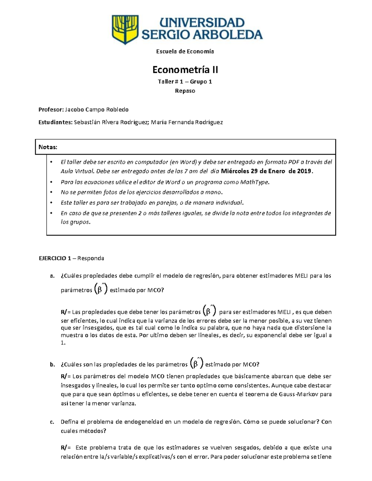 Taller # 1 Econometría - Warning: TT: undefined function: 32 Warning: TT: undefined function: 32 ...