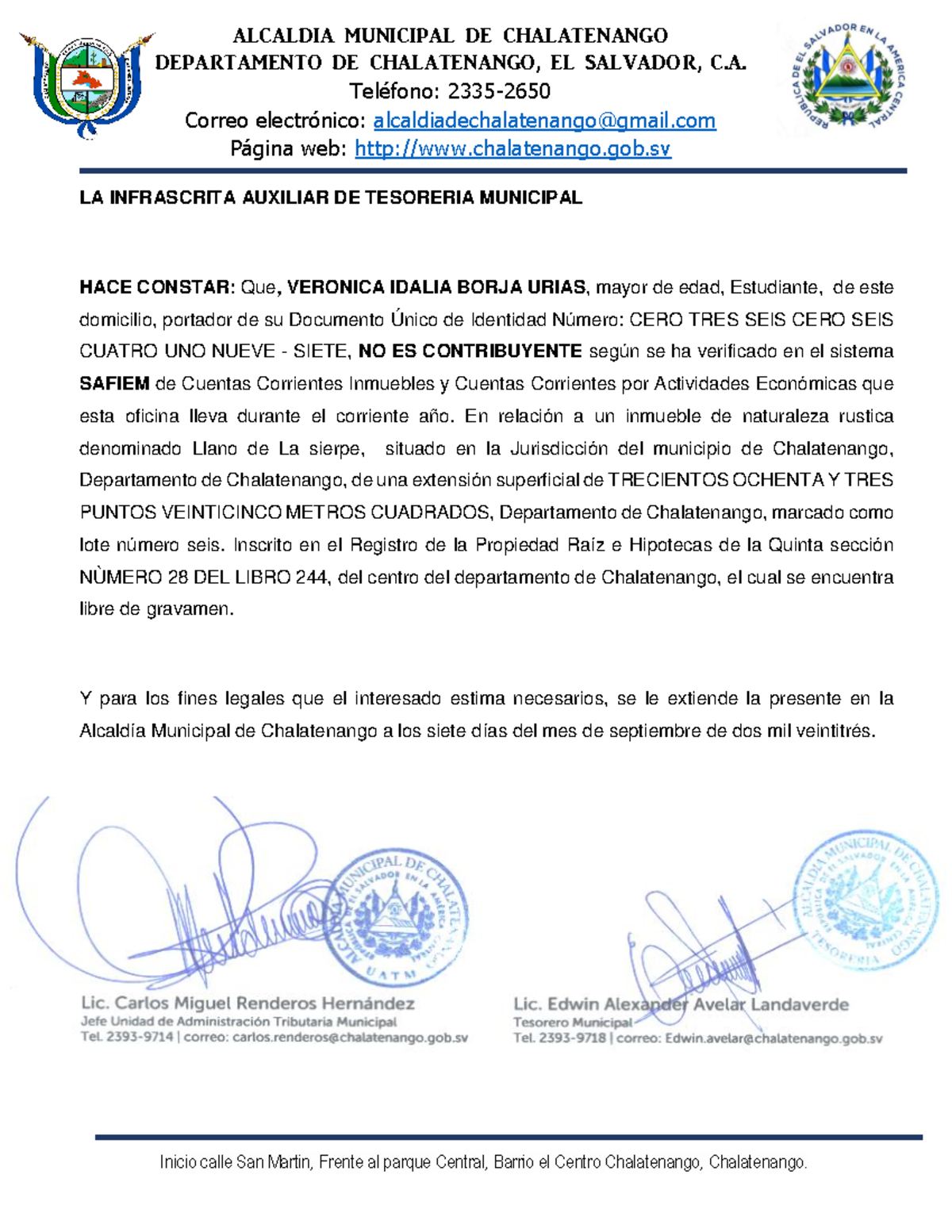 Cálculos DE LOS Aranceles A Cancelar EN EL CNR Y Solvencia - ALCALDIA ...