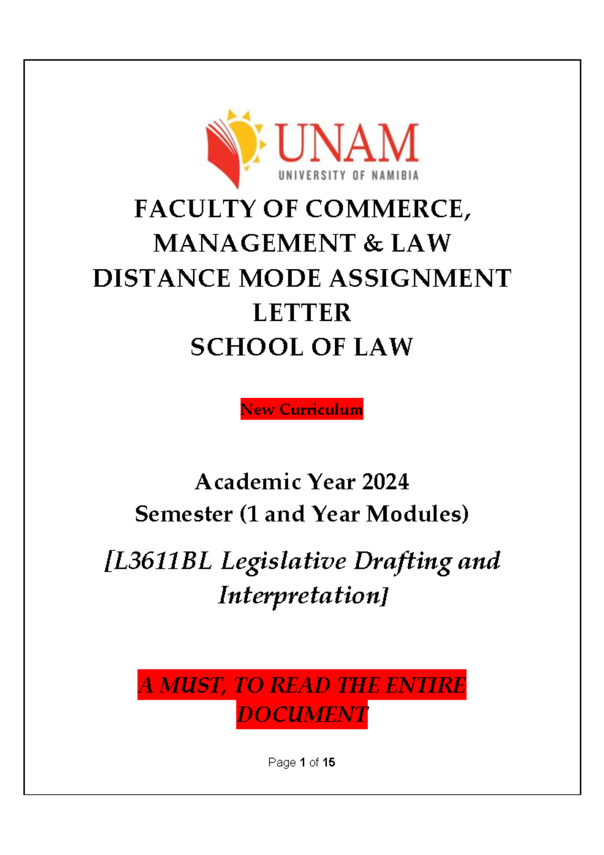 Legaslative drafting L3611BL Assignment 1 and 2 - FACULTY OF COMMERCE, MANAGEMENT & LAW DISTANCE ...