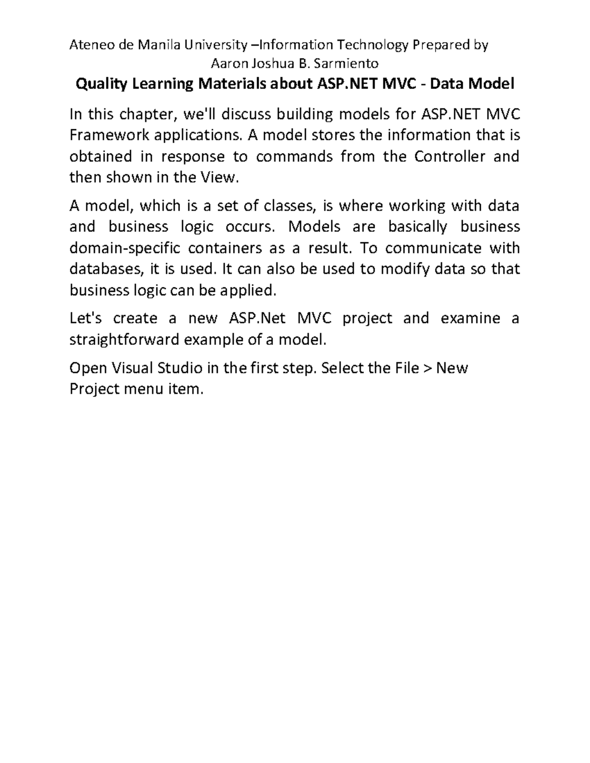 Quality Learning Materials About Aspnet Mvc Data Model Aaron