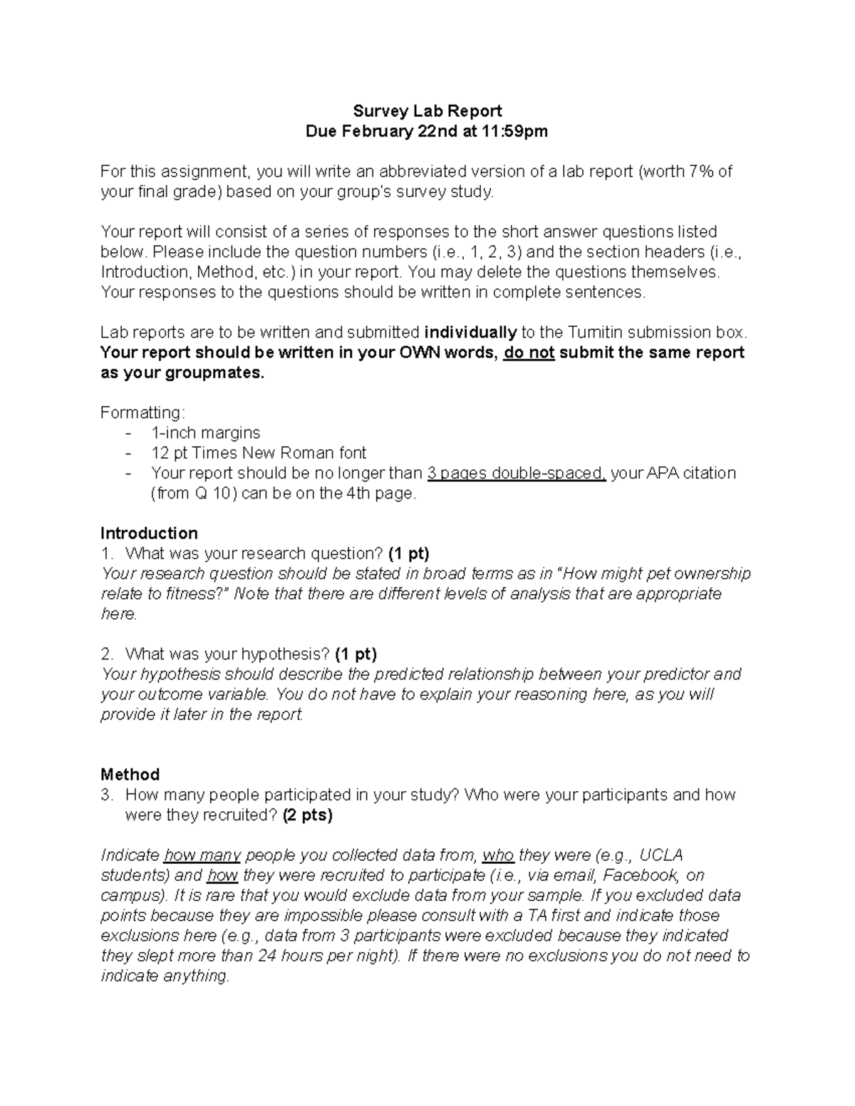 Lab report instructions - Survey Lab Report Due February 22nd at 11 ...