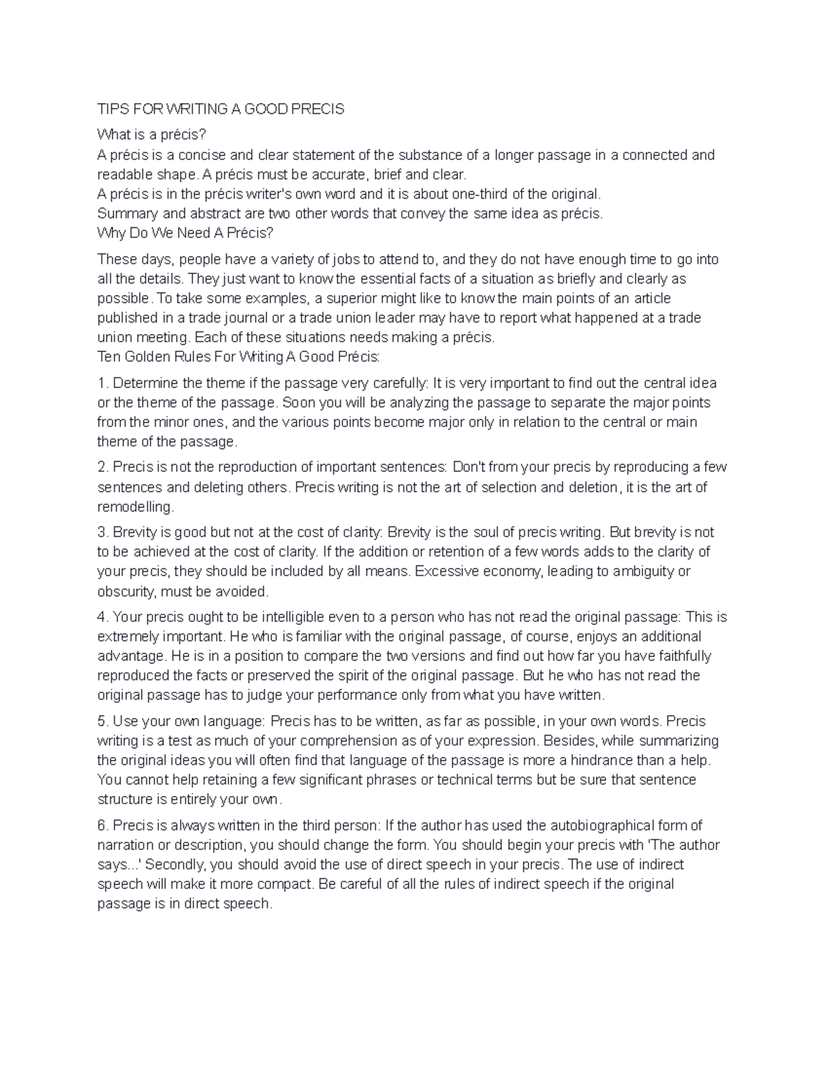 HOW TO Write A Precis - Apuntes de clase - TIPS FOR WRITING A GOOD ...