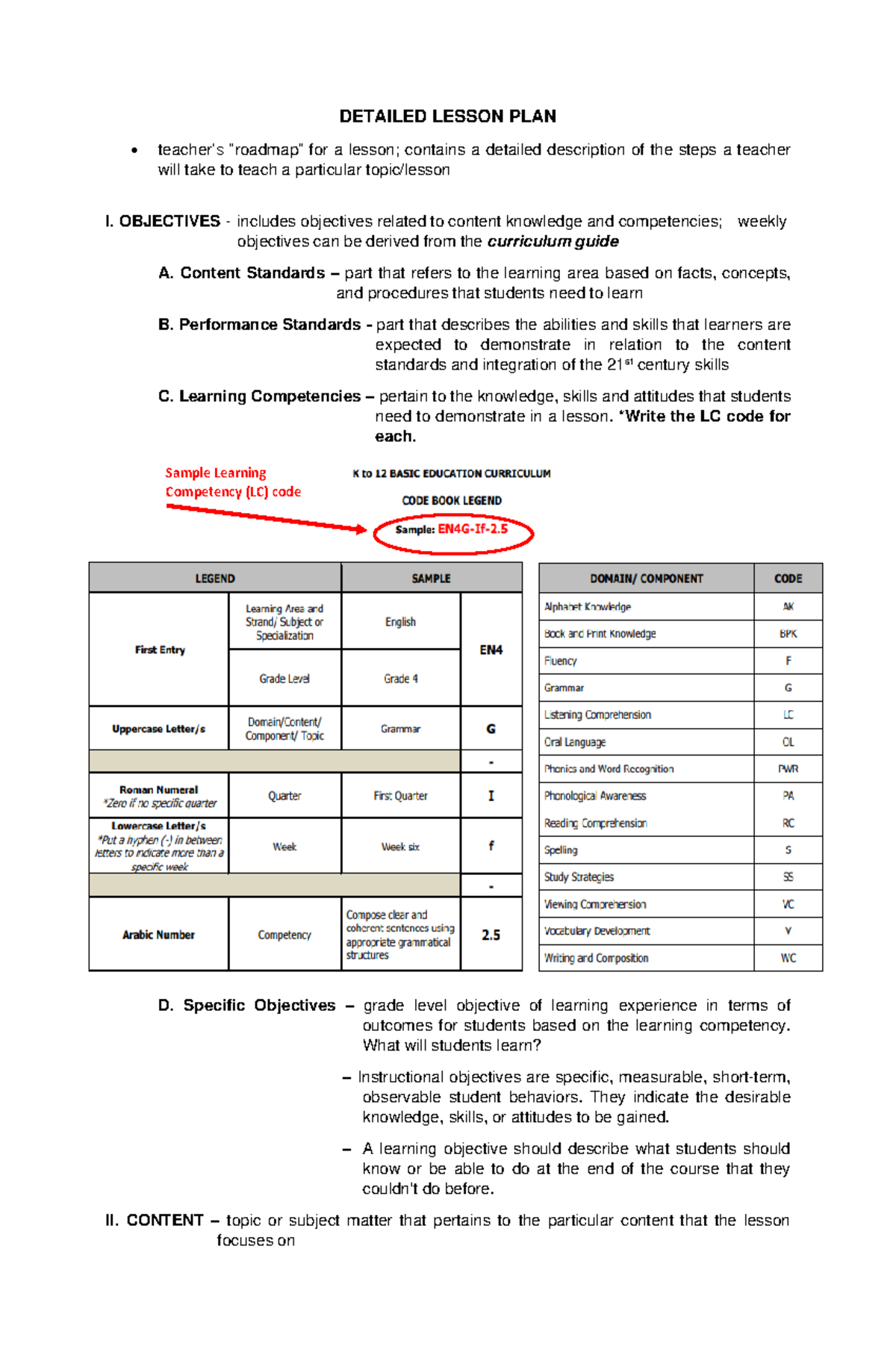 Detailed Lesson PLAN Format - DETAILED LESSON PLAN teacher’s “roadmap ...