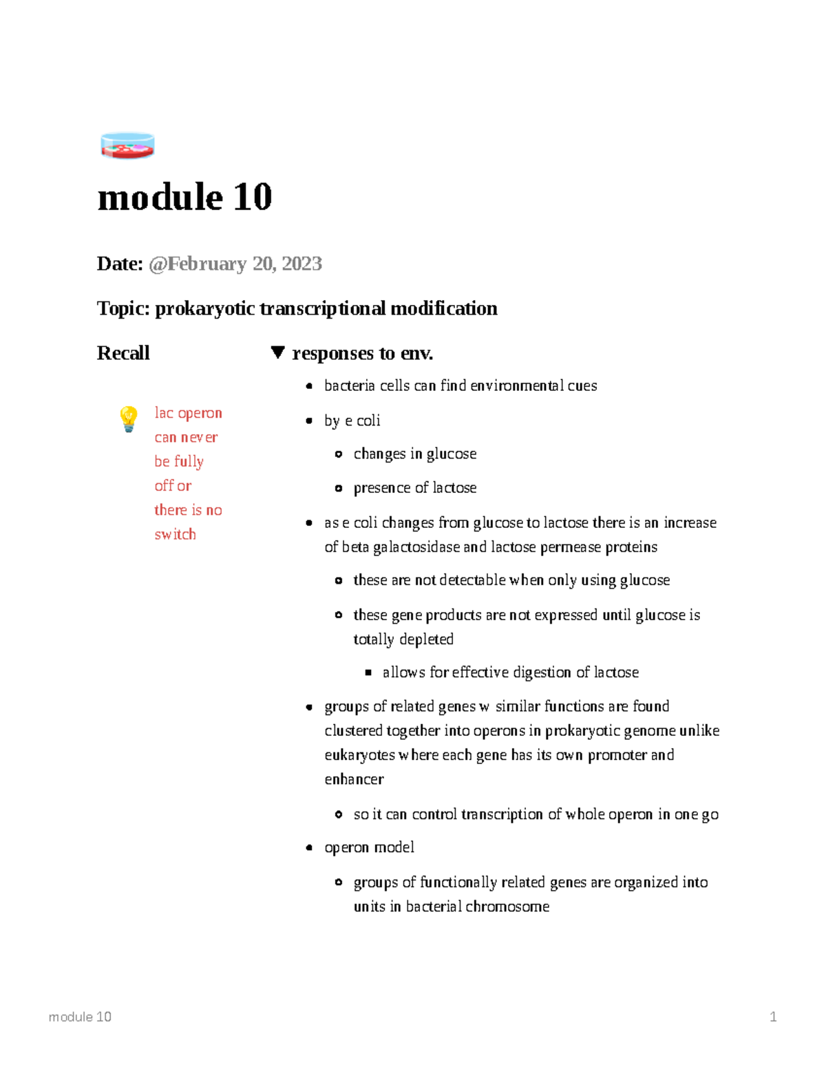 Module 10 - mod 10 - module 10 Date: Topic: prokaryotic transcriptional ...