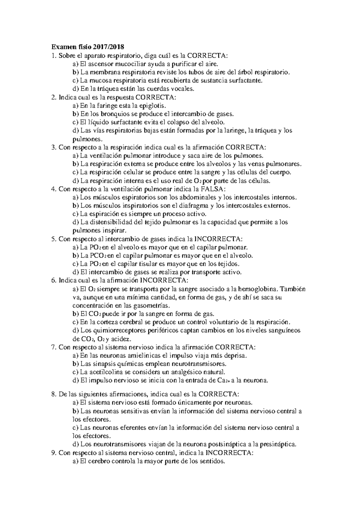 Examen Febrero 2017, preguntas y respuestas - Warning: TT: undefined function: 32 Examen fisio ...