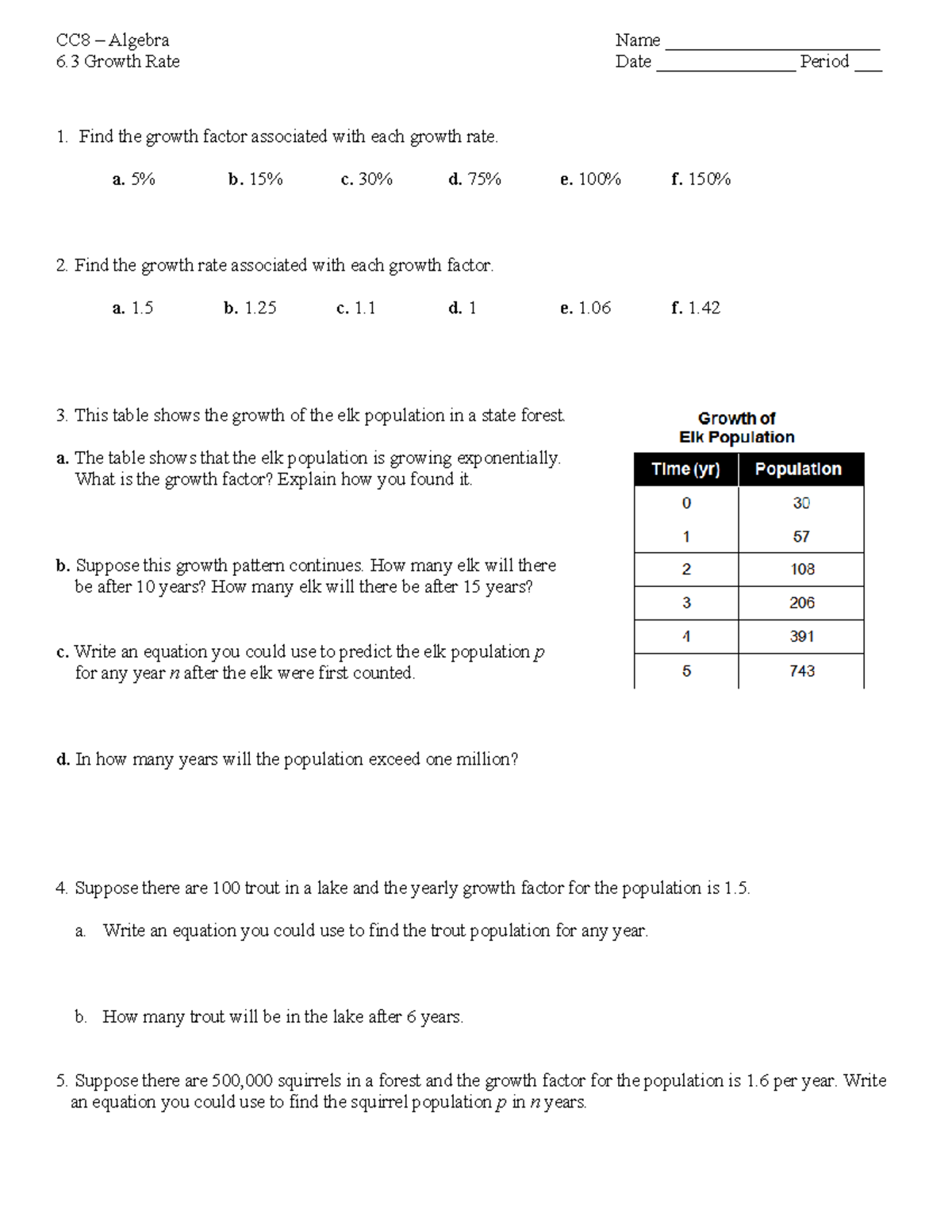6.3 Exponential Growth WS - CC8 – Algebra Name ...