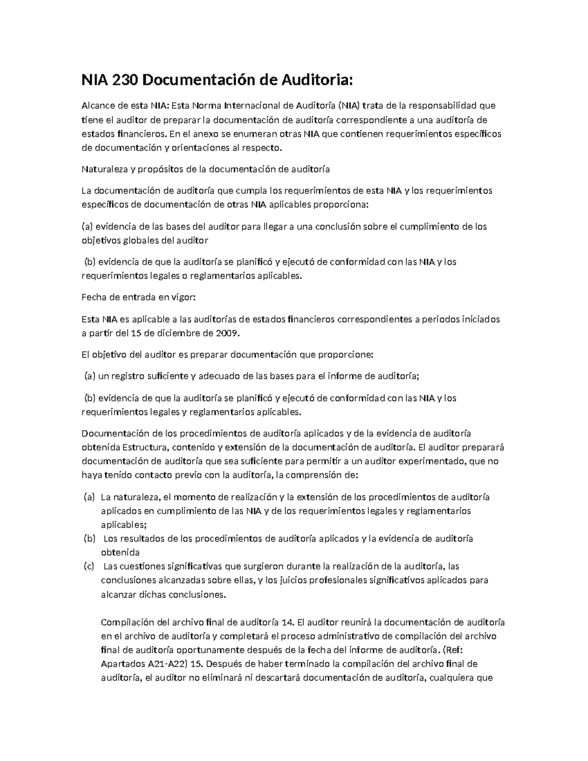 NIA 230 Documentación de Auditoria - NIA 230 Documentación de Auditoria ...