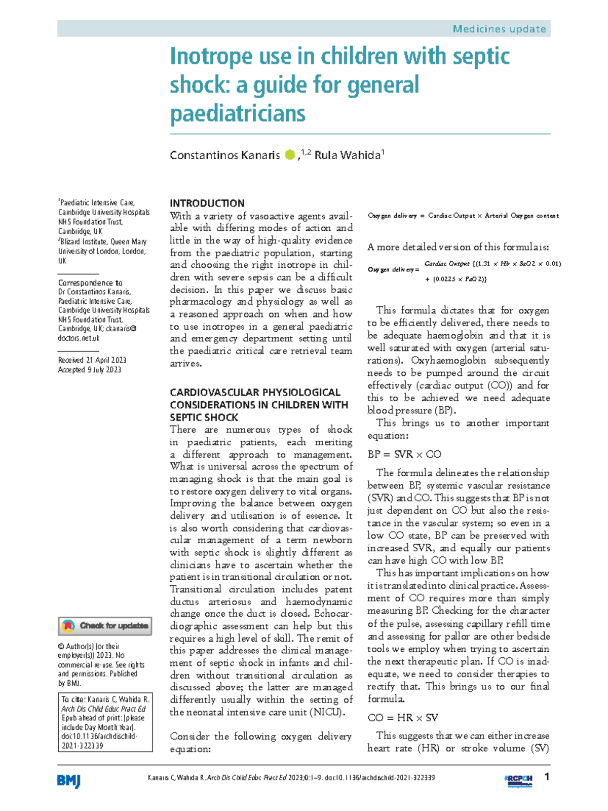 Inotrope use in children with - Kanaris C, Wahida R. Arch Dis Child ...