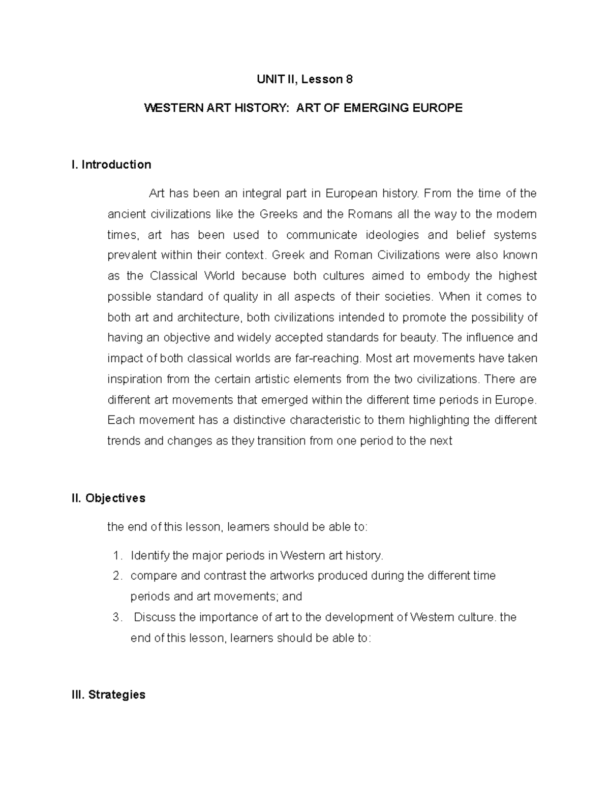 Art App-lesson 8-Gvi - none - UNIT II, Lesson 8 WESTERN ART HISTORY ...