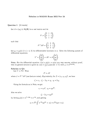 Tut5 HW3 - notes - National University of Singapore MA2101 Linear ...