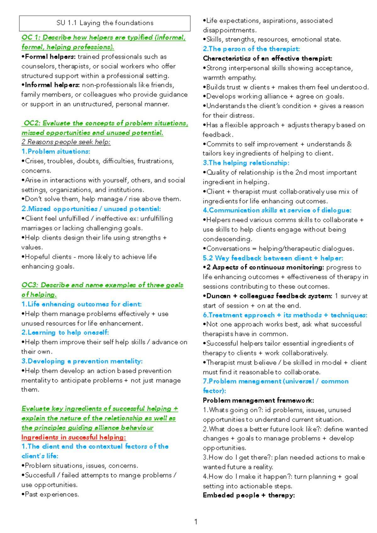 PSYC 321 Exam Prep - Notes for exam preparation - SU 1 Laying the ...